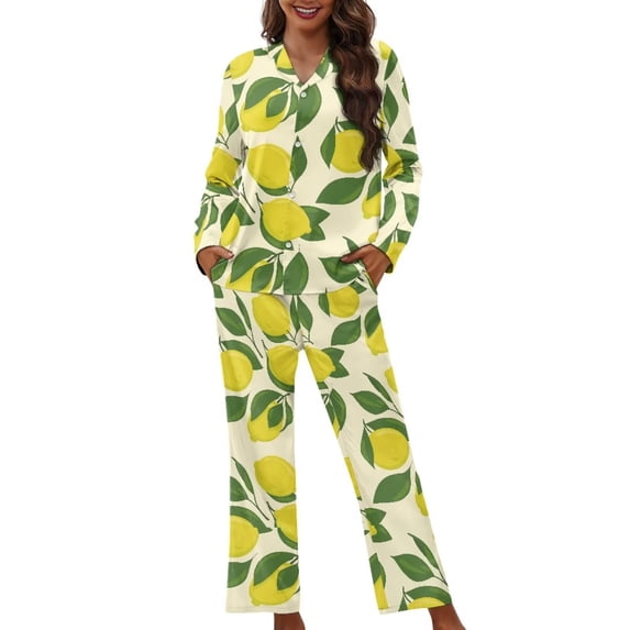 Garronmavis Yellow Lemon Womens Pajama Sets Button Down Loungewear Soft ...
