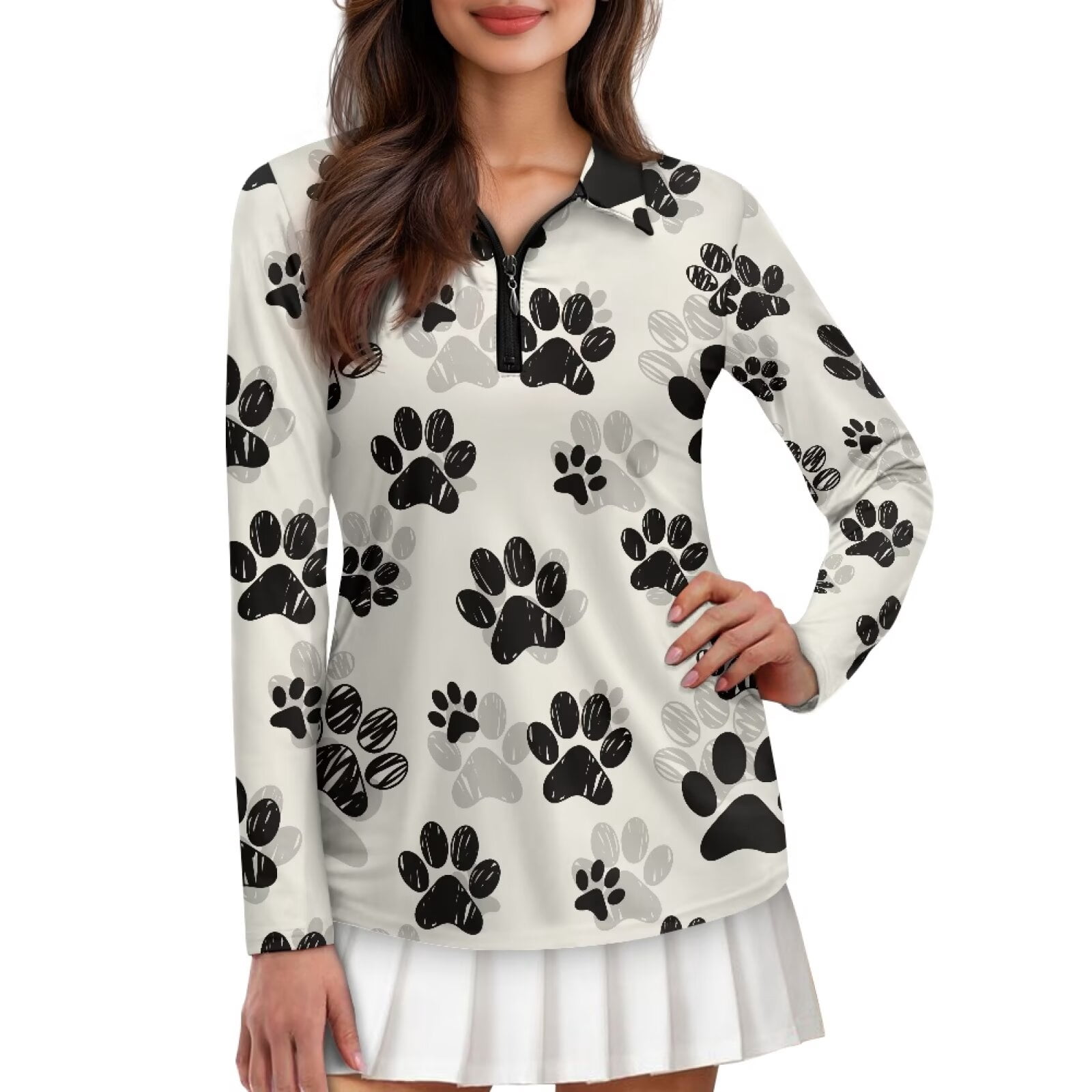Garronmavis Zipper Golf Shirt for Women Collared Tennis Shirts Long ...