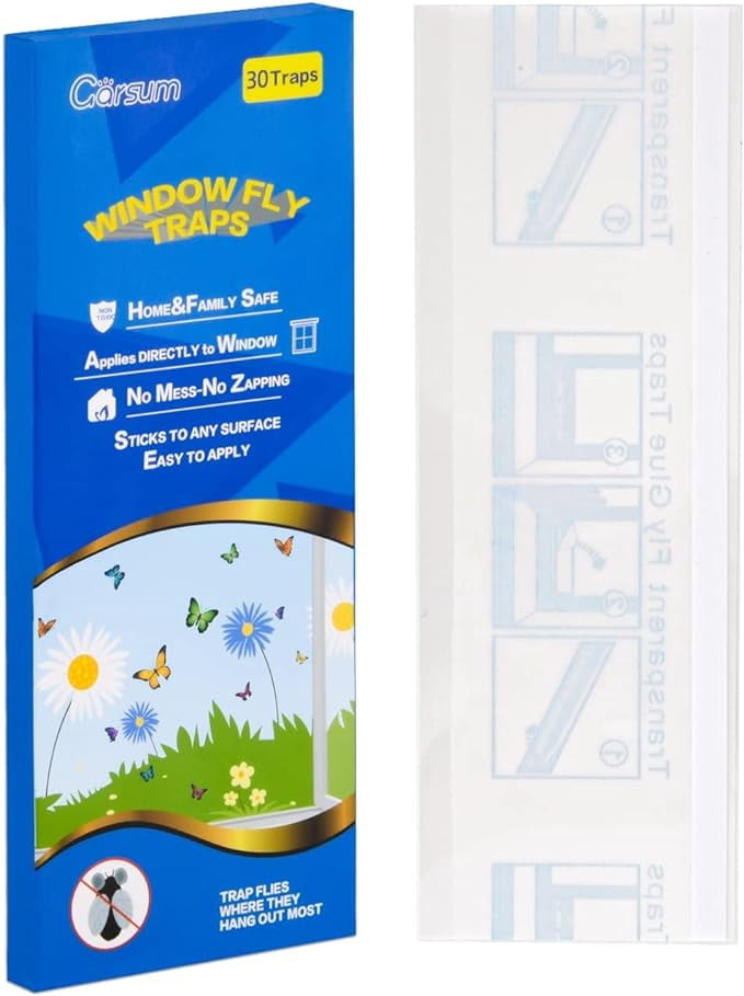 Garsum 60 Pack Window Fly Sticky Traps Indoor Clear,House Fly Paper Bug ...