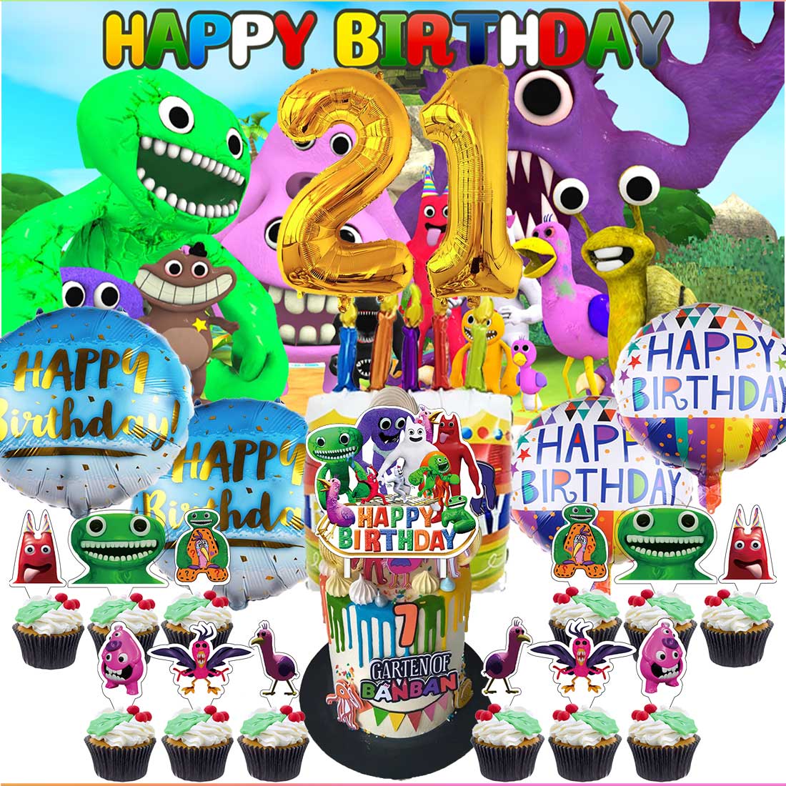 Garten of banban Party Supplies Decor 21th Kit Balloons Birthday Cake ...
