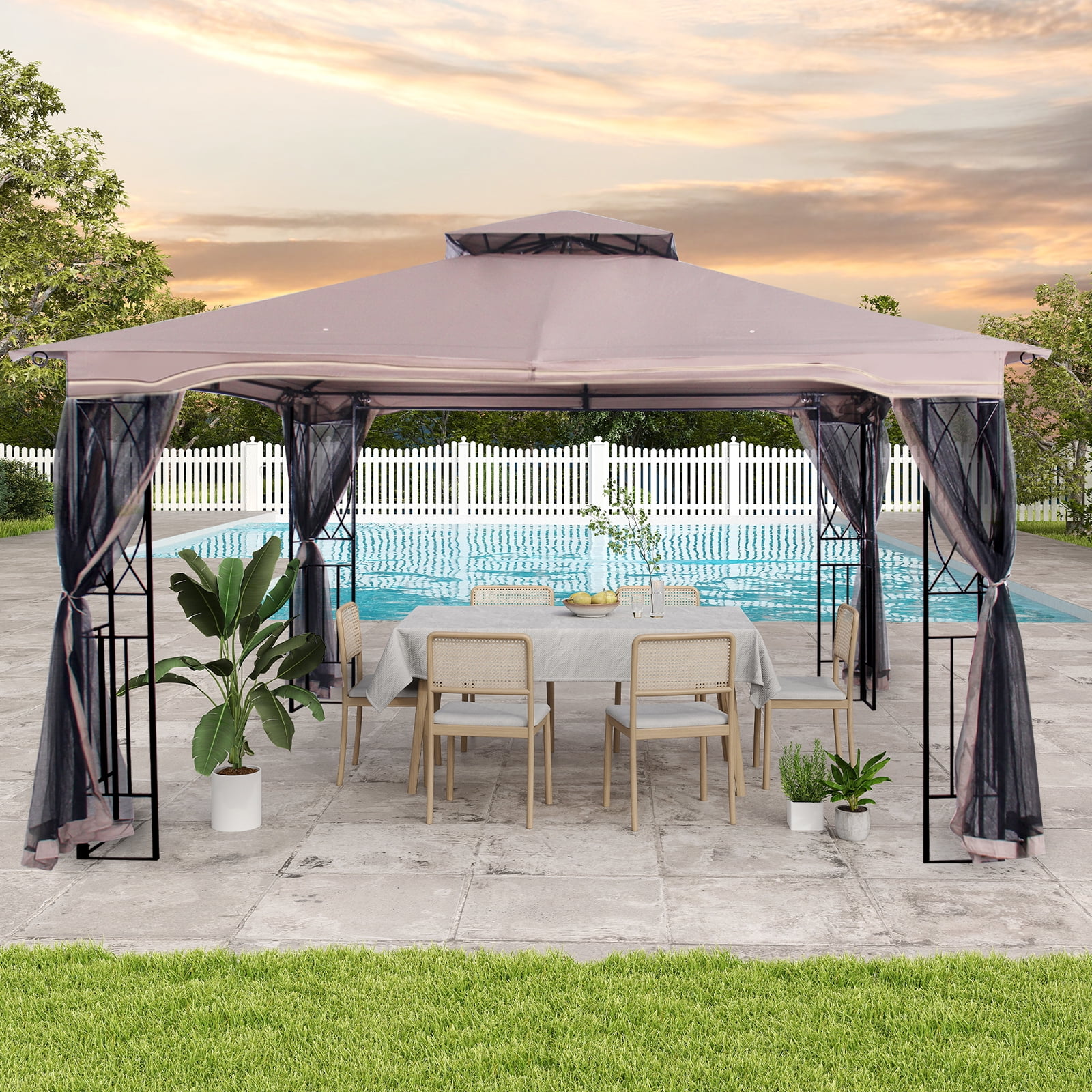 Gartooo 10' x 12' Outdoor Patio Gazebo, Double Roof, Waterproof, with ...