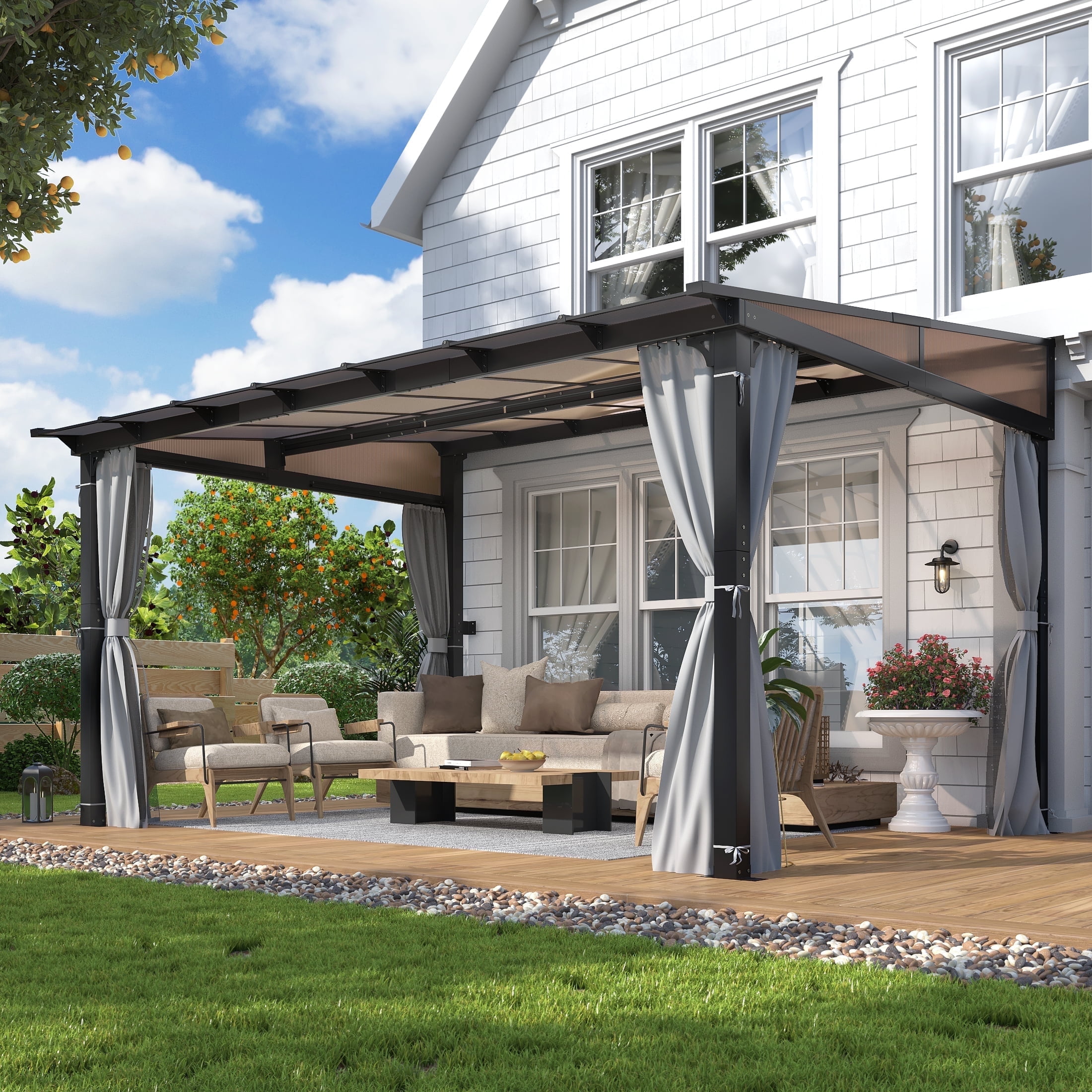 GARTOO 10' x 13' Outdoor Wall-Mounted Hardtop Gazebo, Aluminum Frame ...