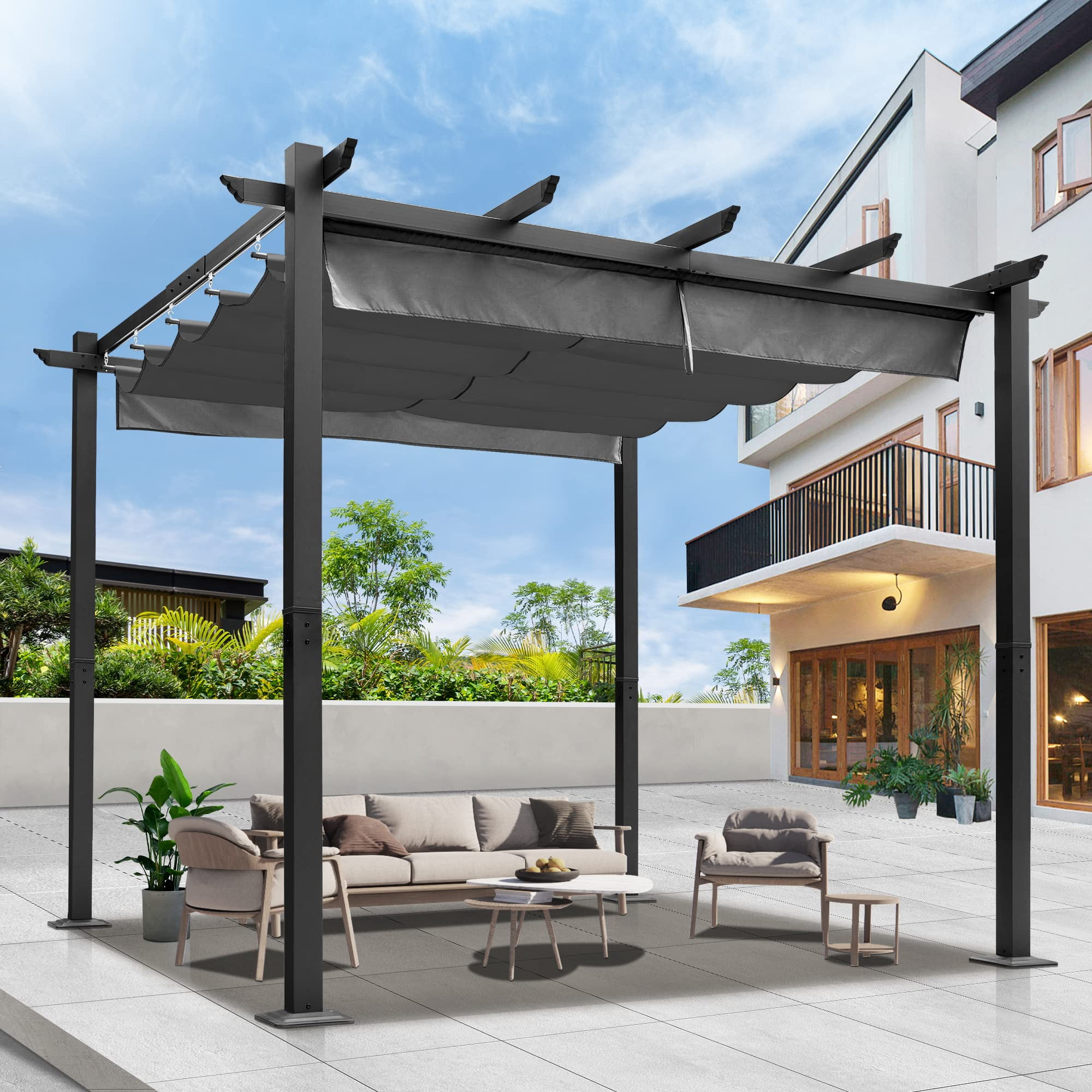 Gartooo 10'x10' Pergola Retractable Pergola Canopy，Aluminum Pergola ...