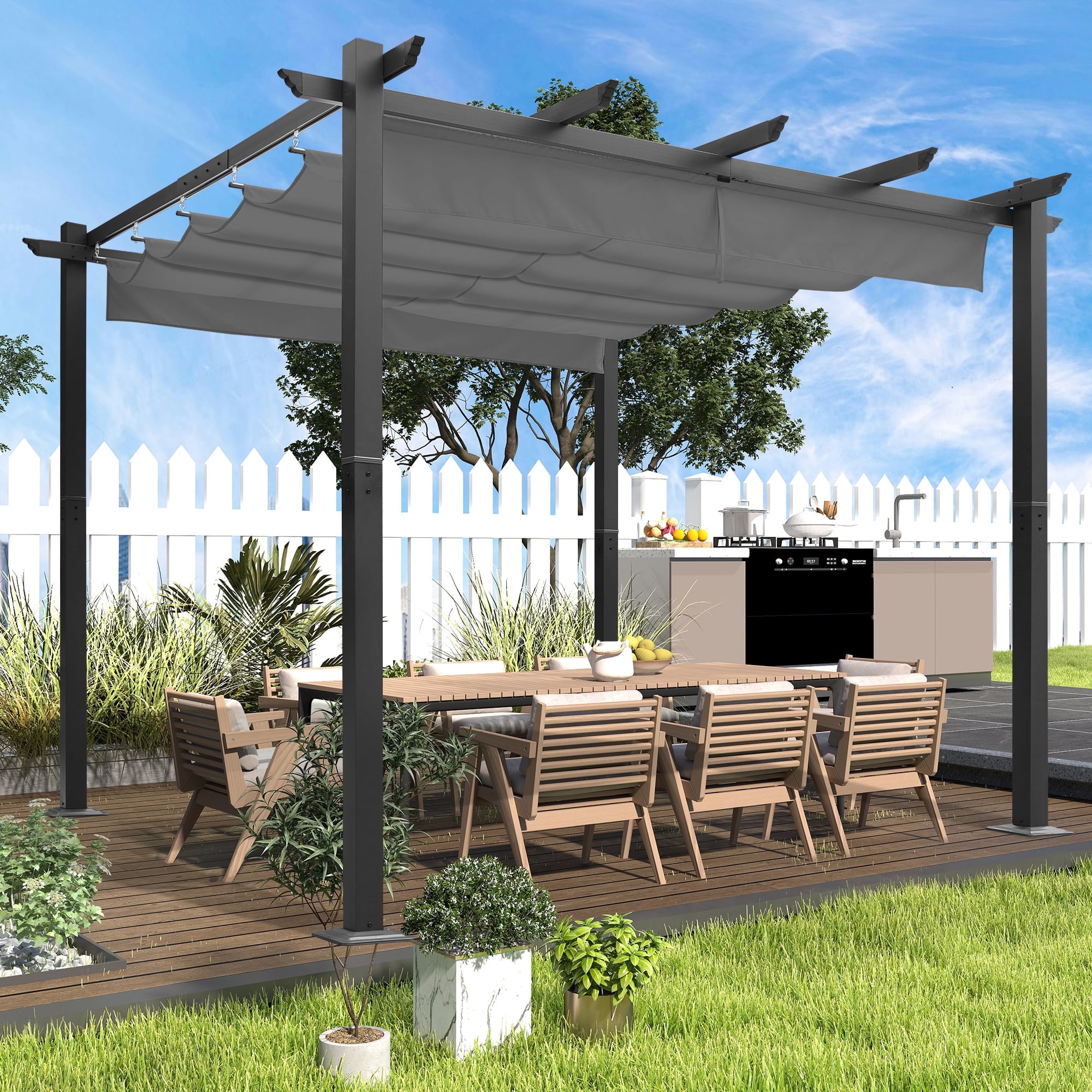 Gartooo 10'x10' Pergola Retractable Pergola Canopy, Aluminum Pergola ...