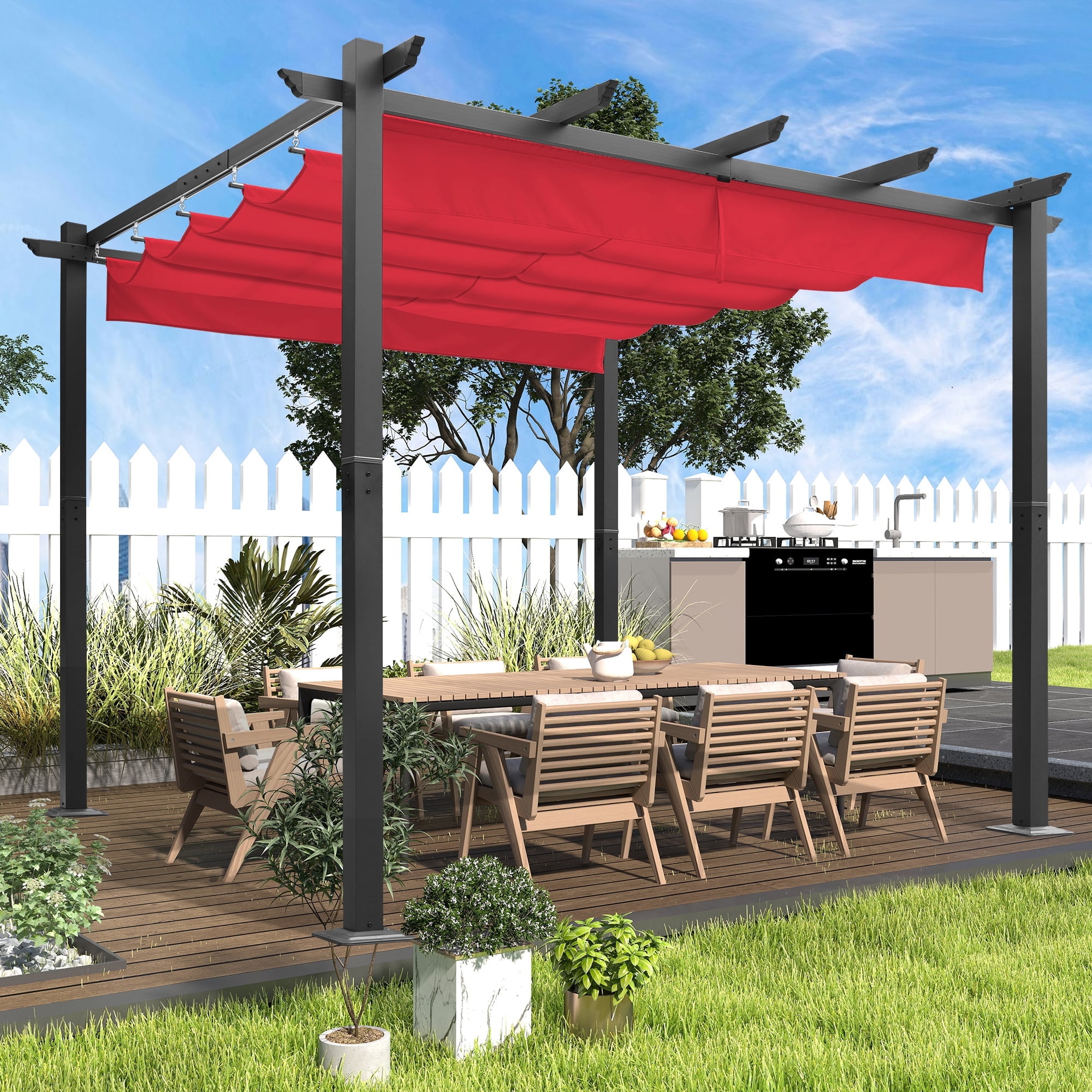 Gartooo 10'x10' Pergola Retractable Pergola Canopy，Aluminum Pergola ...