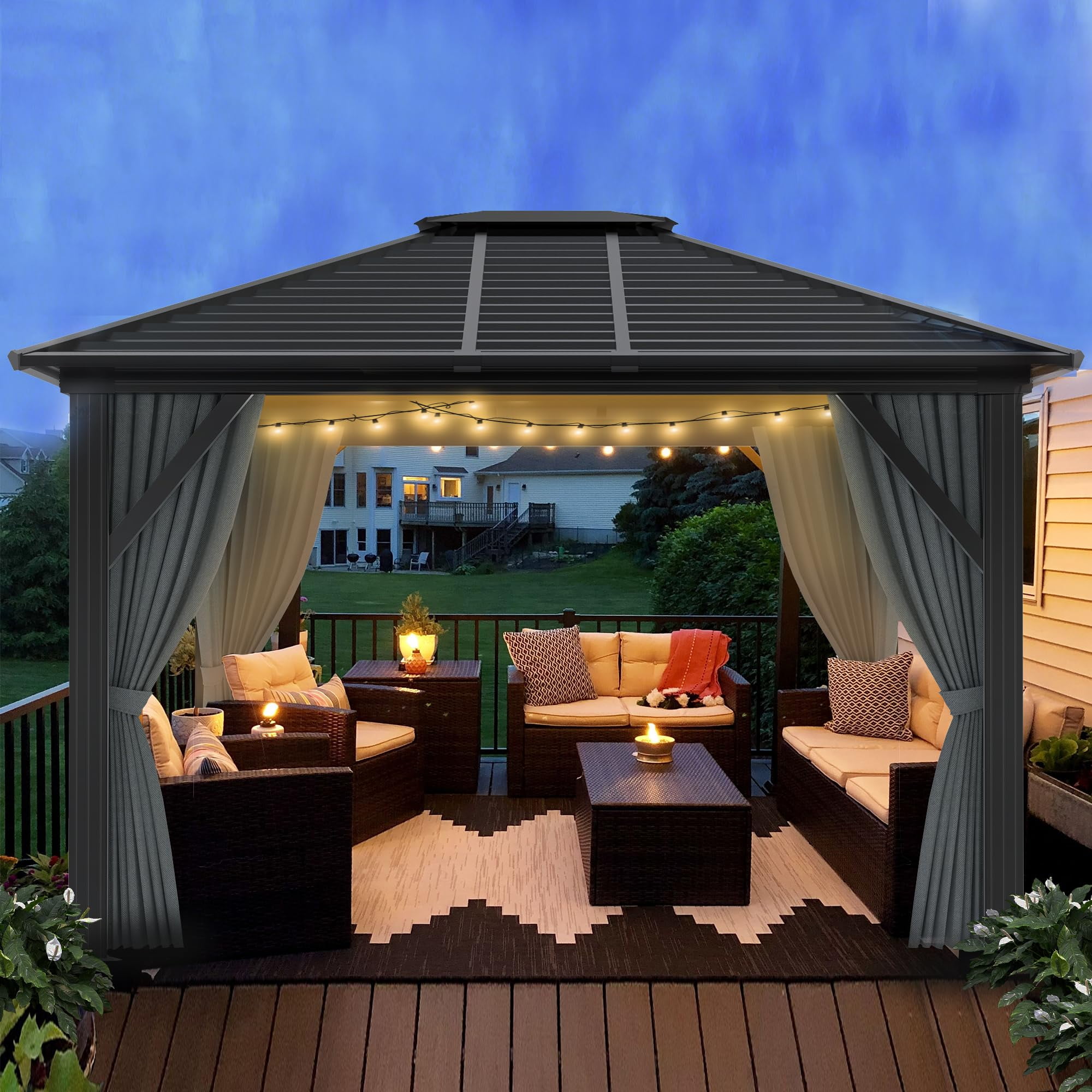 Gartooo 10'x12' Outdoor Hardtop Gazebo - Patio Aluminum Frame Gazebo ...