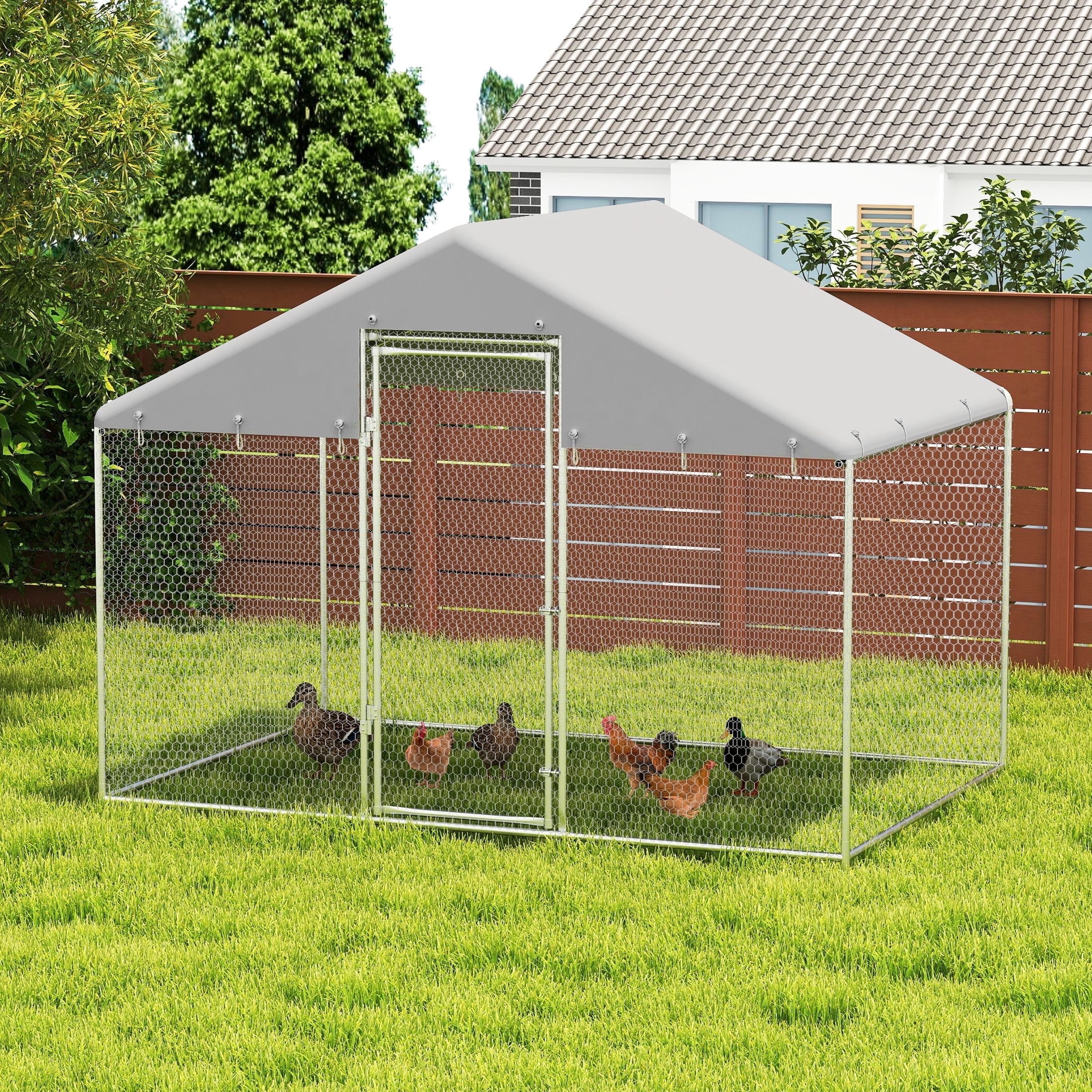 GARTOO 10Ft x 7Ft Chicken Coop with Waterproof Cover, Outdoor Heavy ...