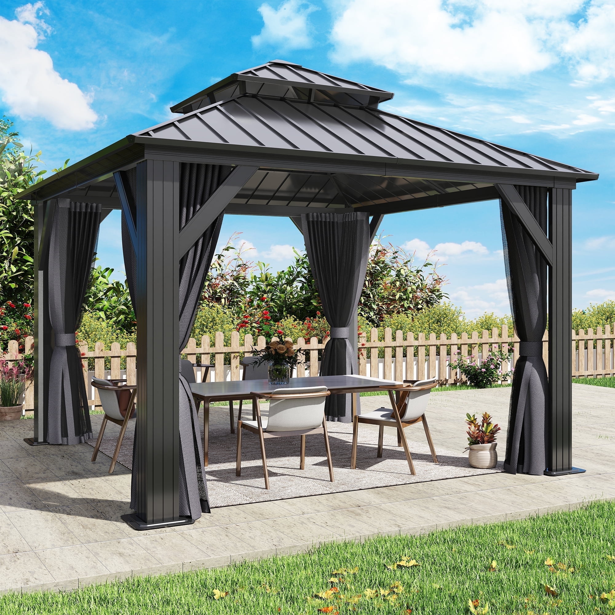 Gartooo 10x10ft Hardtop Patio Gazebo, Galvanized Iron Roof, Aluminum ...