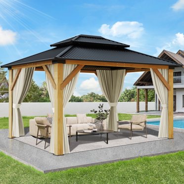Hommow 10' x 12' Aluminum Frame Outdoor Gazebo, Metal Double Roof Patio ...