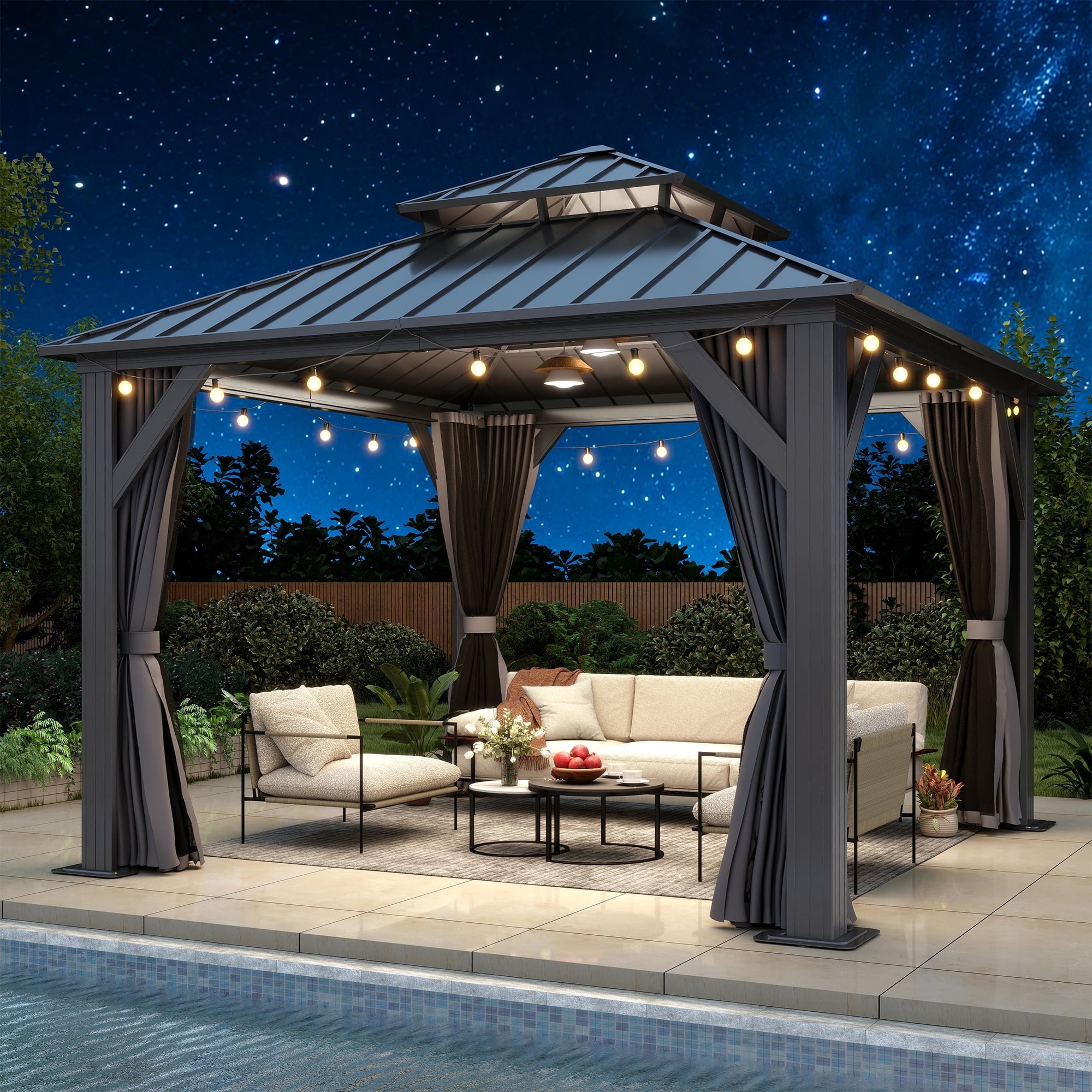 Gartooo 12 Ft x 12 Ft Outdoor Hardtop Gazebo Heavy Duty Pavilion with ...