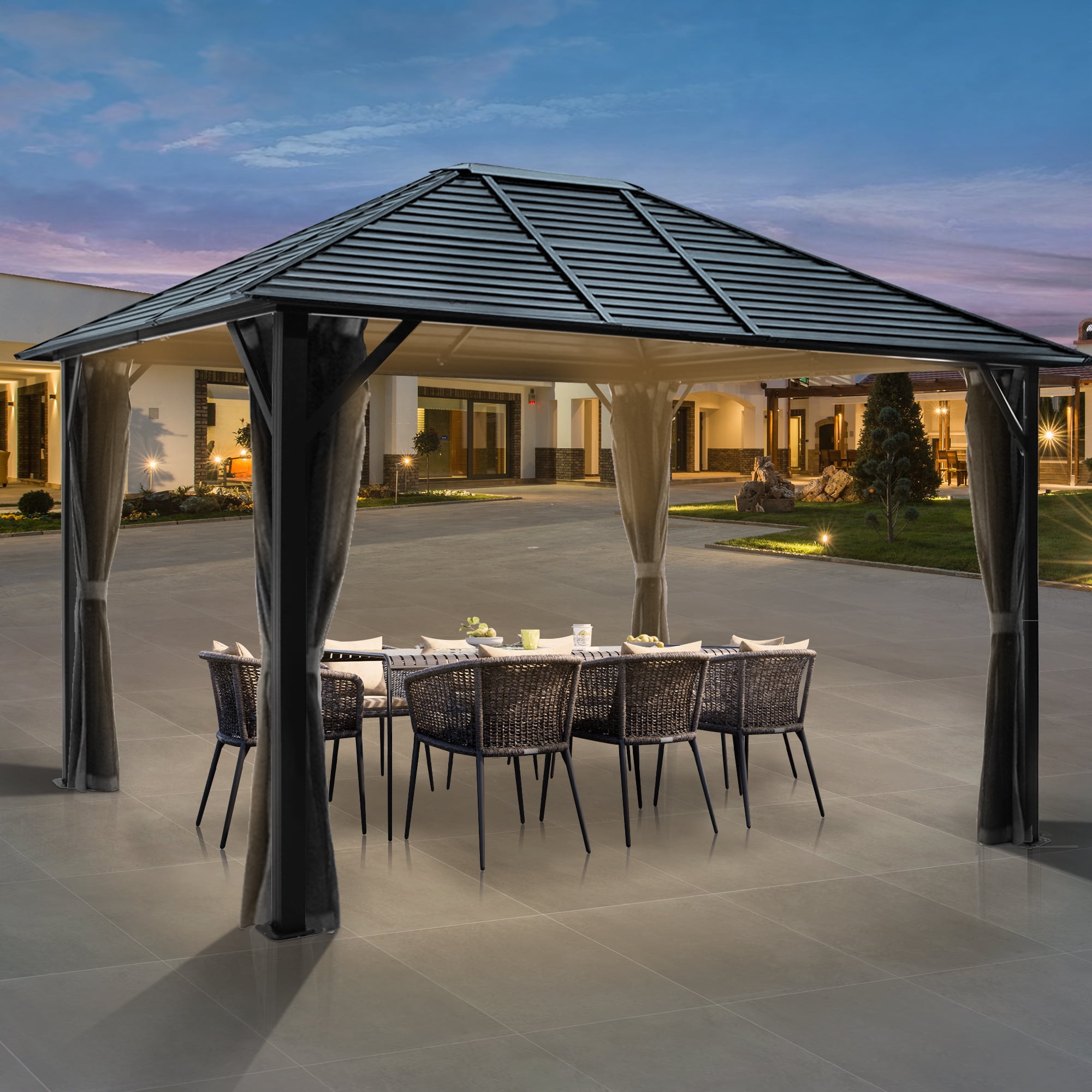 Gartooo 12 Ft. W X 10 Ft. D Hardtop Aluminum Patio Gazebo - Outdoor ...