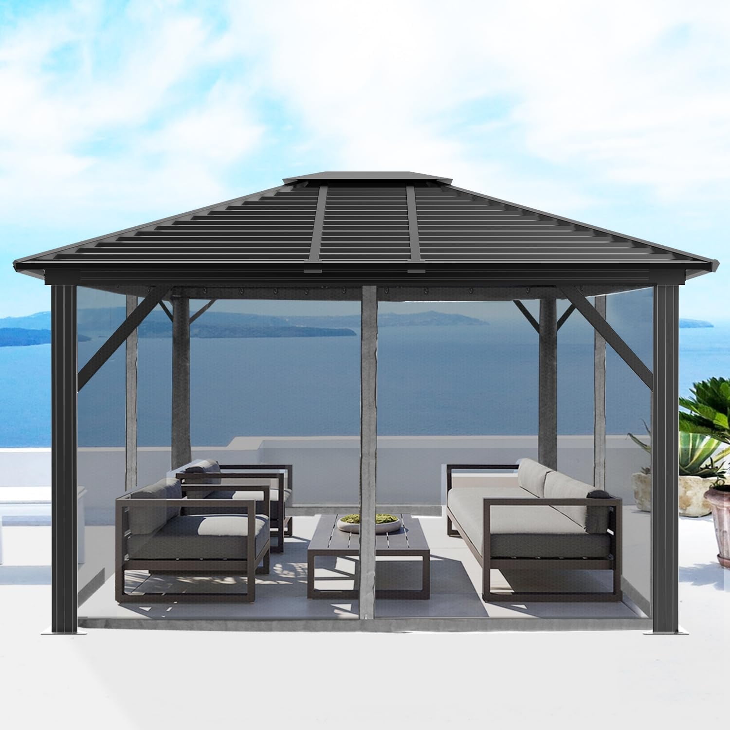 Gartooo 12 Ft. W X 10 Ft. D Hardtop Aluminum Patio Gazebo - Outdoor ...