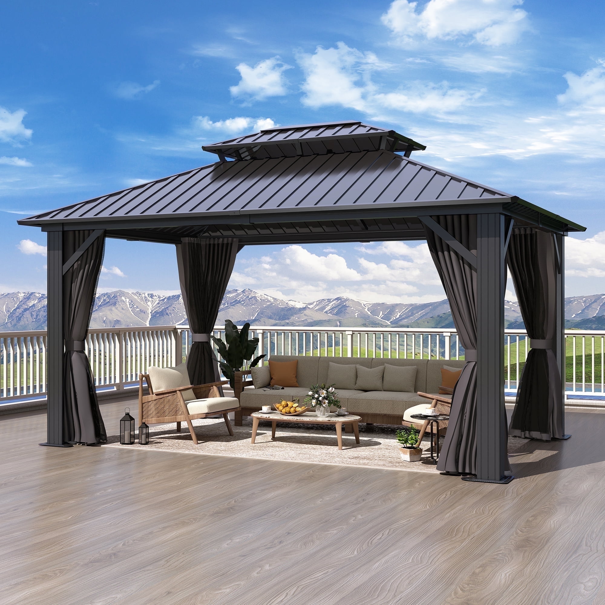 GARTOO 12 Ft x 14 Ft Outdoor Hardtop Gazebo Heavy Duty Pavilion with ...