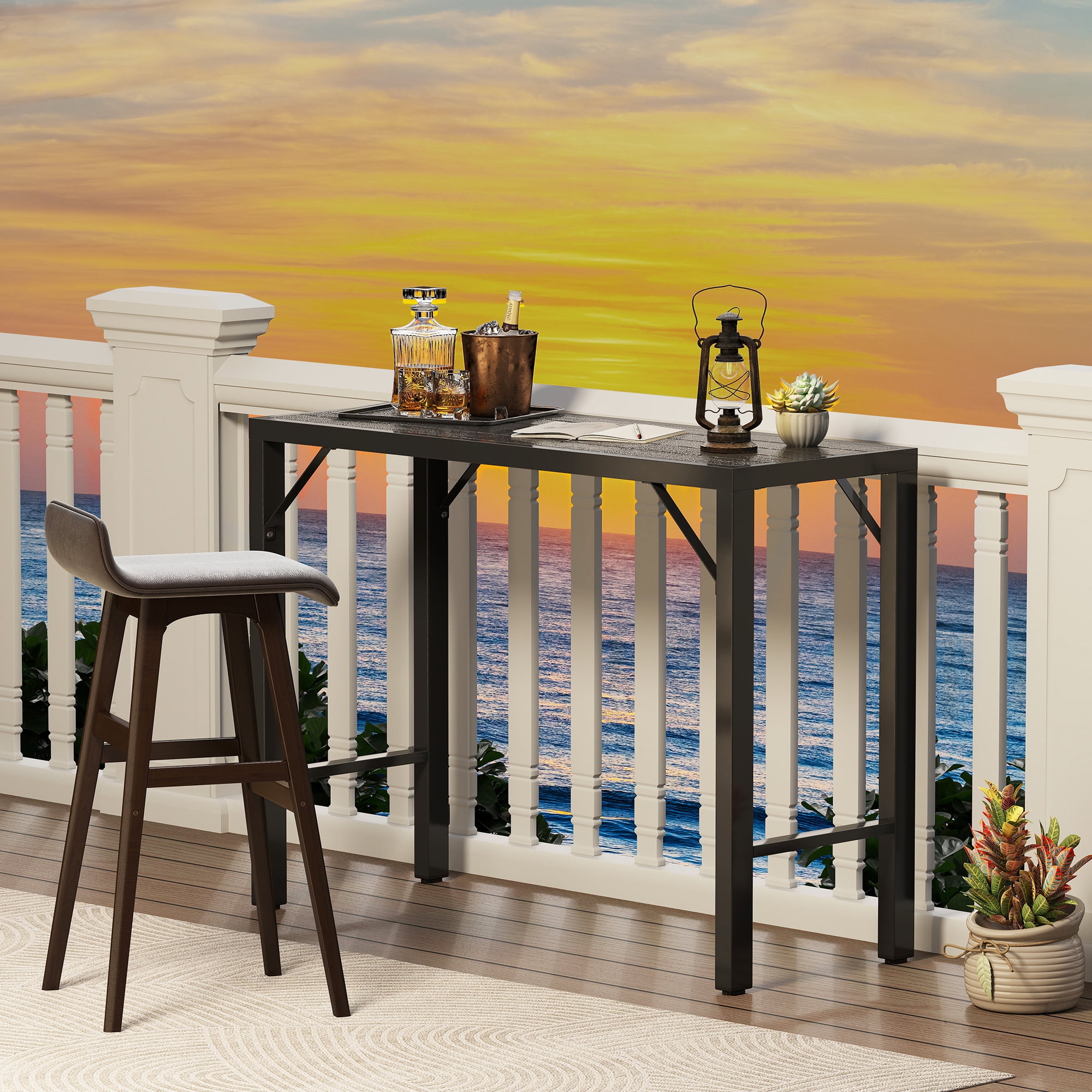 Gartooo 39in Long Bar Table, Black Patio Bar Height Counter Table with ...