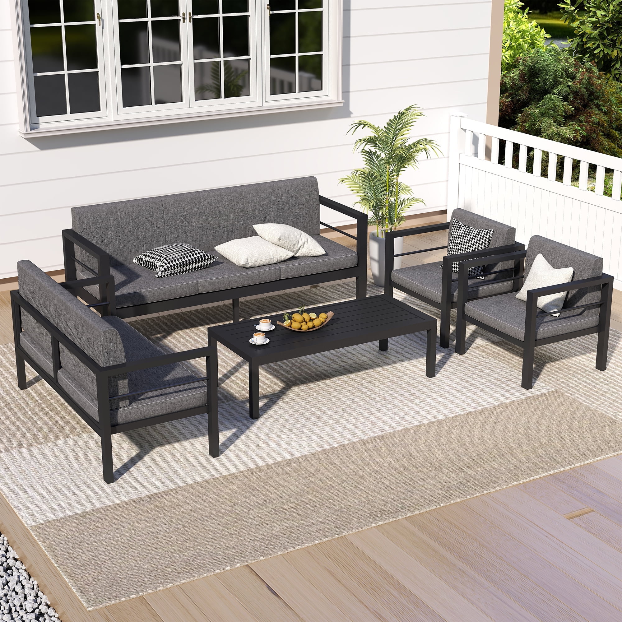 Gartoo 5-Piece Aluminum Patio Furniture Set, 7 Seats Modern Patio ...