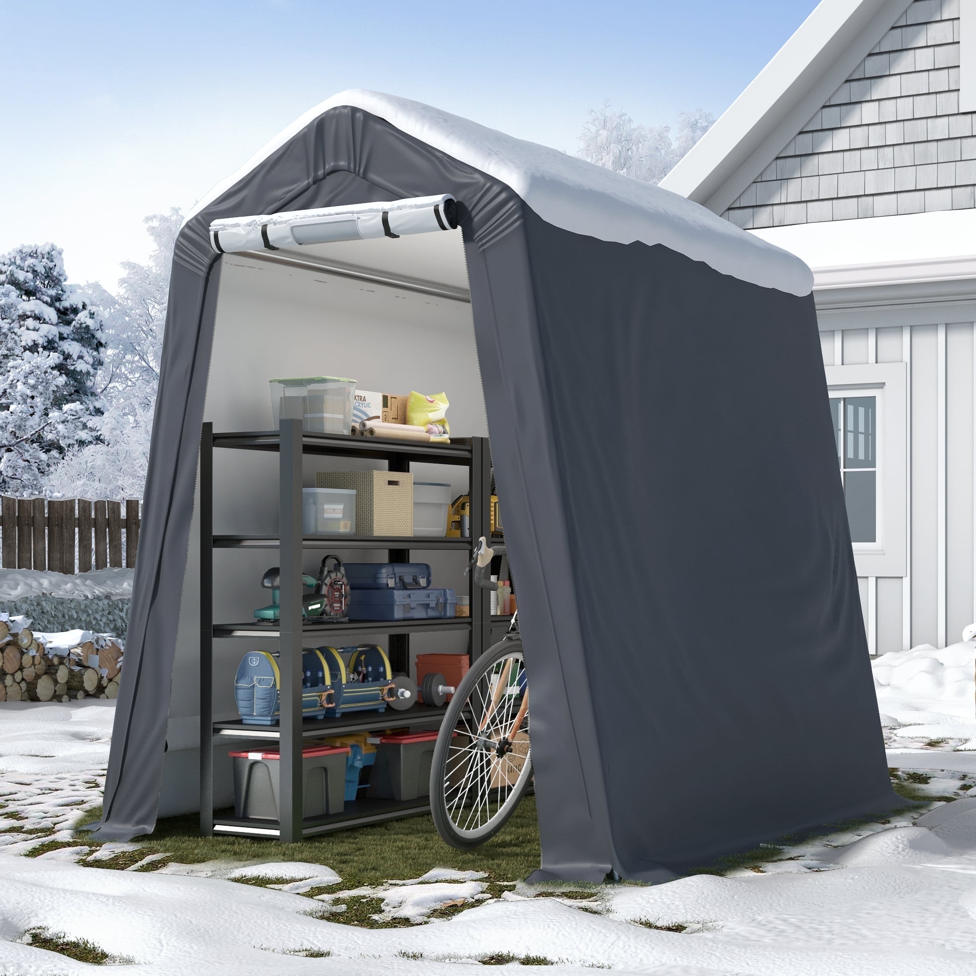 GARTOO Portable Shed, 6' x 7' Storage Shelter Tent, Waterproof Outdoor ...
