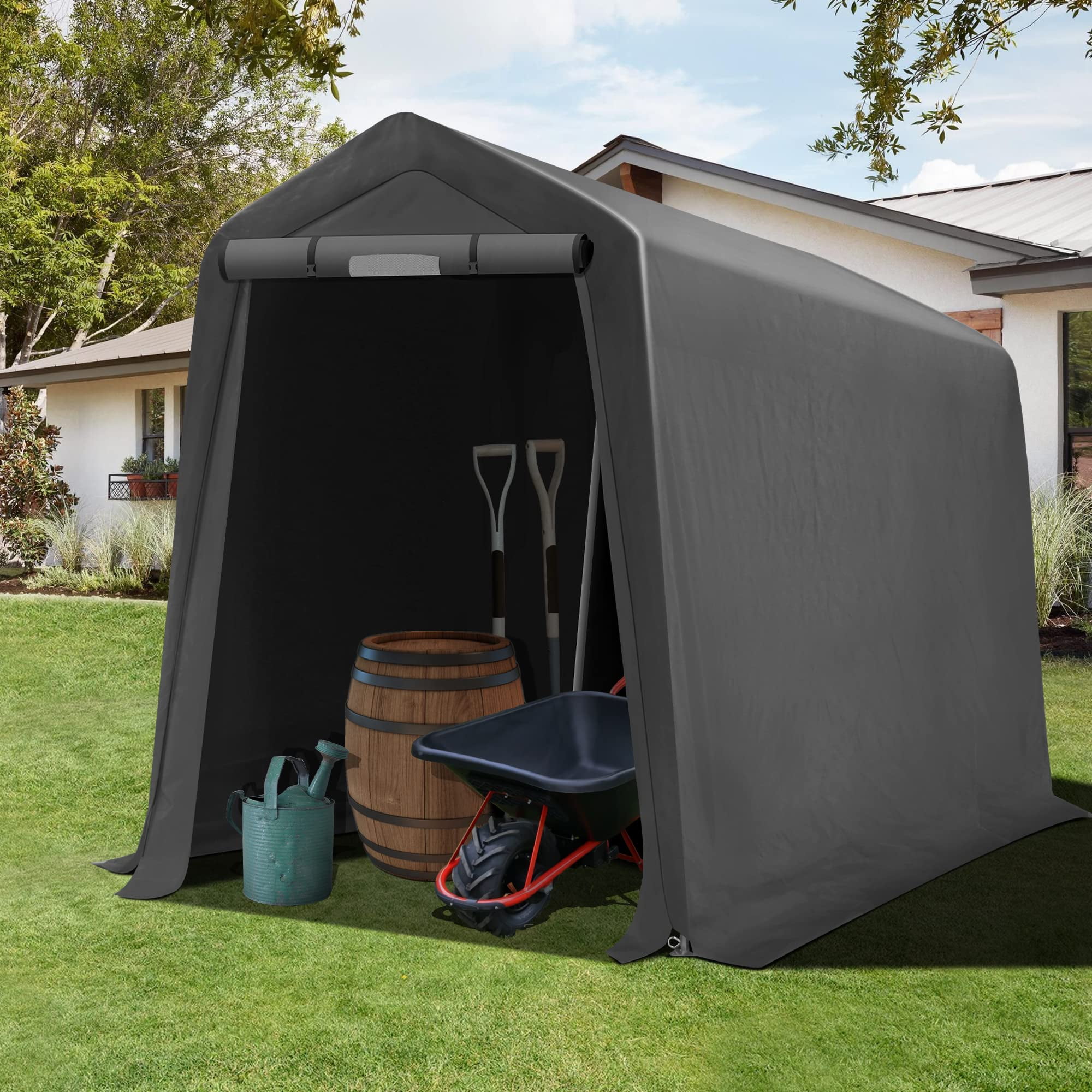 Gartooo 6'x7' Storage Shed, Outdoor Portable Shed Carport, Zipper ...