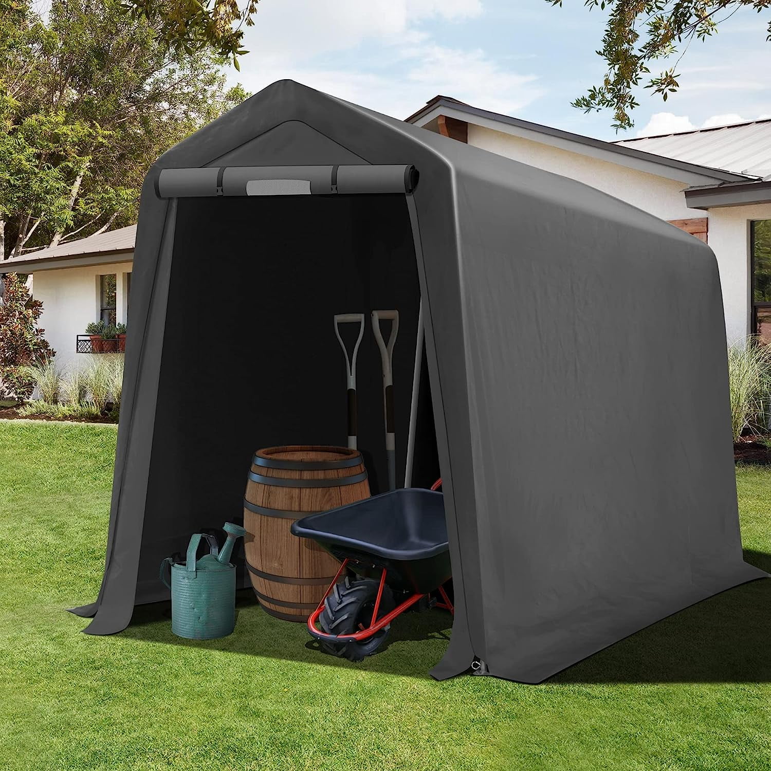 Gartooo 6'x7' Storage Shed, Outdoor Portable Shed Carport, Zipper ...