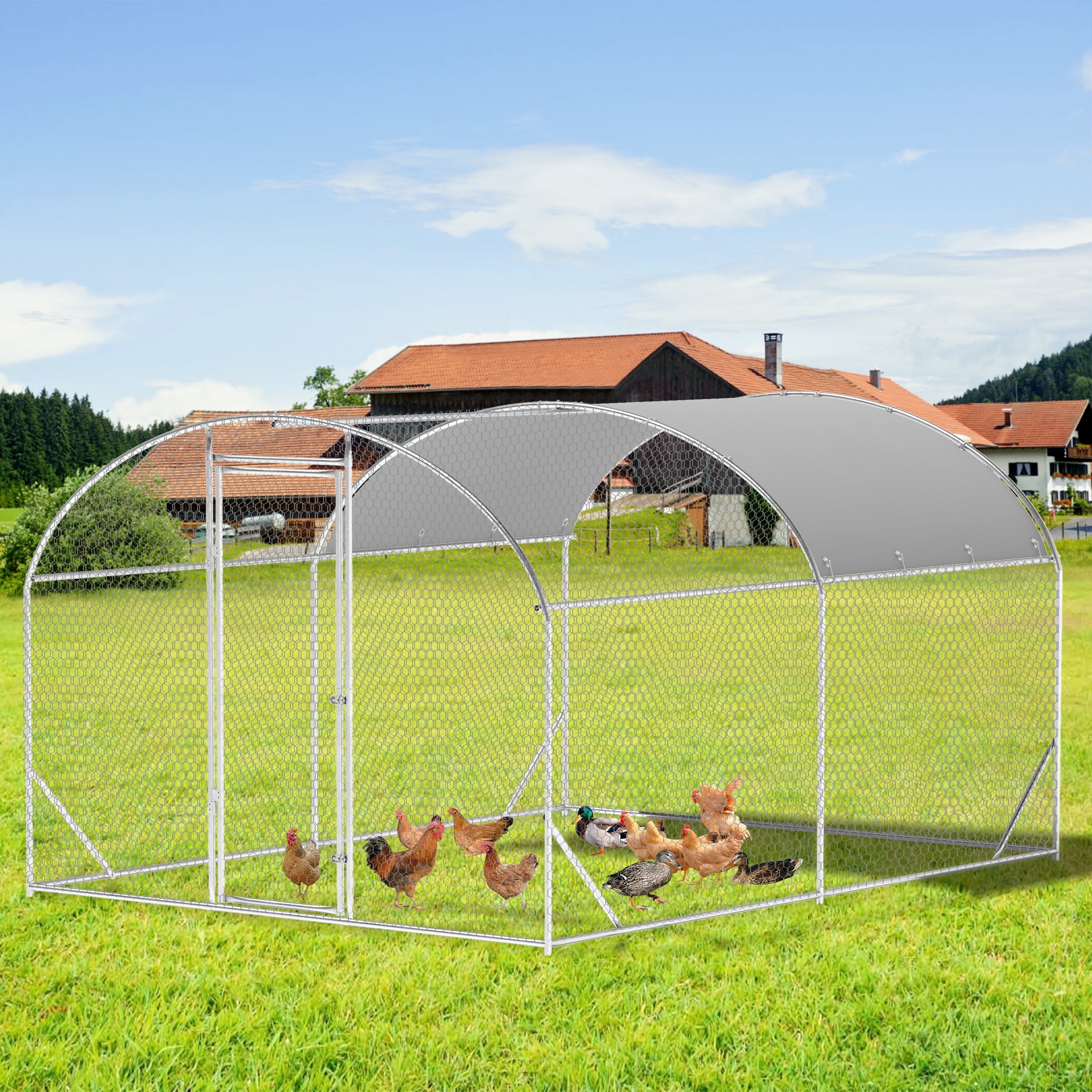 Gartooo 9FT X 13FT Steel Chicken Coop with Waterproof Cover, Outdoor ...