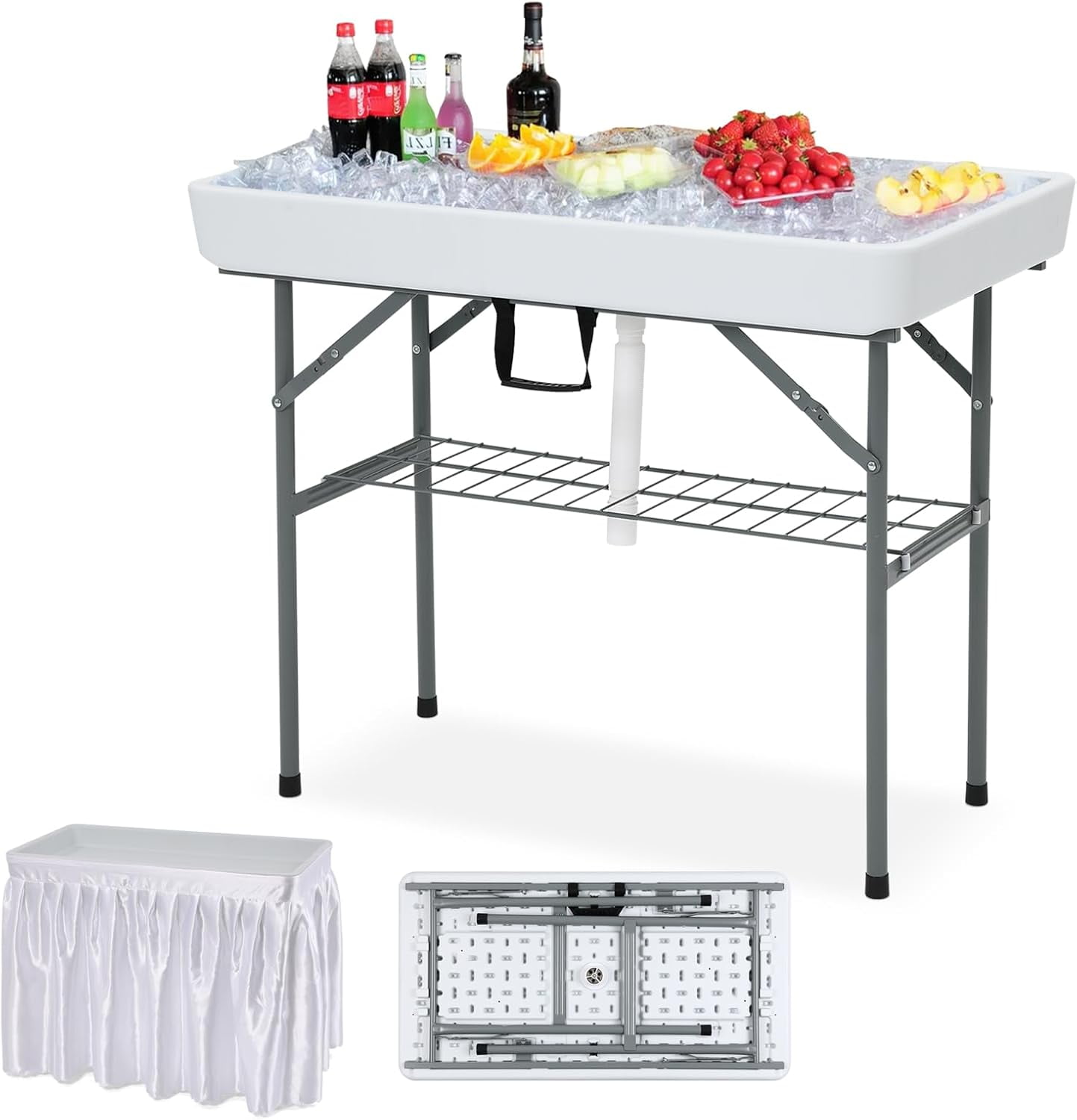 Garturects Outdoor Ice Table with Drain - Folding Ice Cooler Table Ice ...