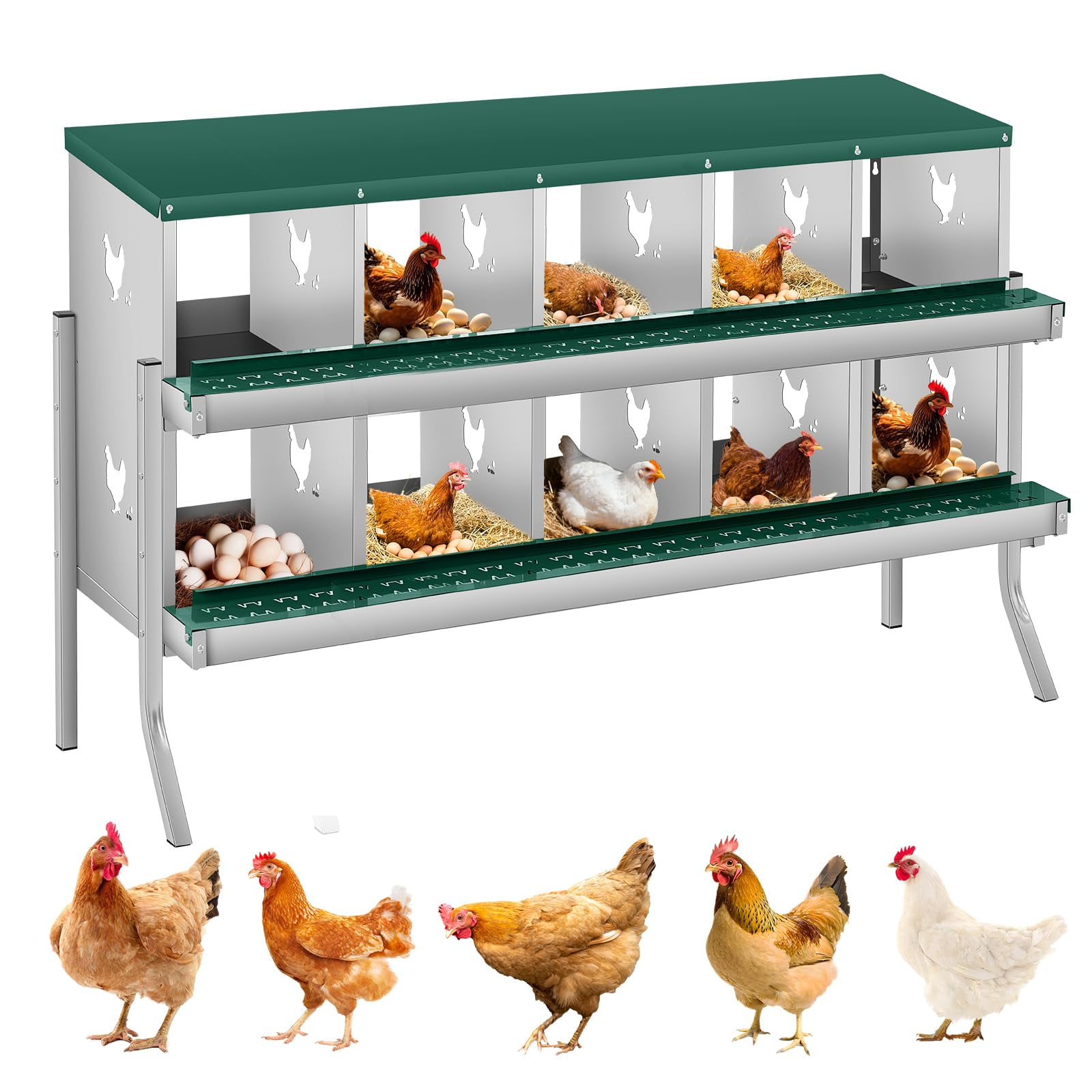 Garvee 10 Compartments Chicken Nesting Boxes with Bracket Legs, Roll ...