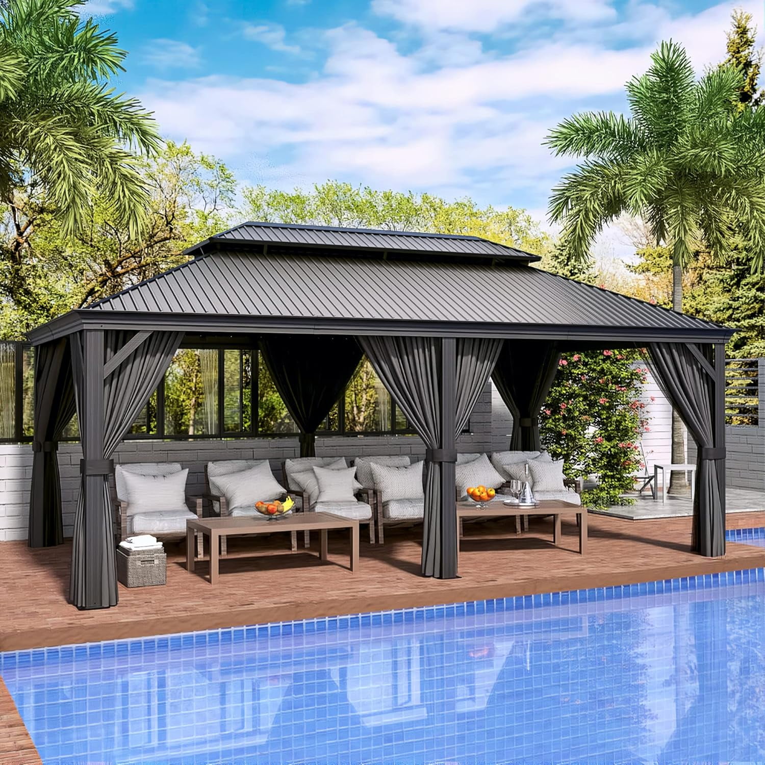 Garvee 12 x 20 ft Hardtop Gazebo, Aluminum Frame, Heavy Duty Galvanized ...