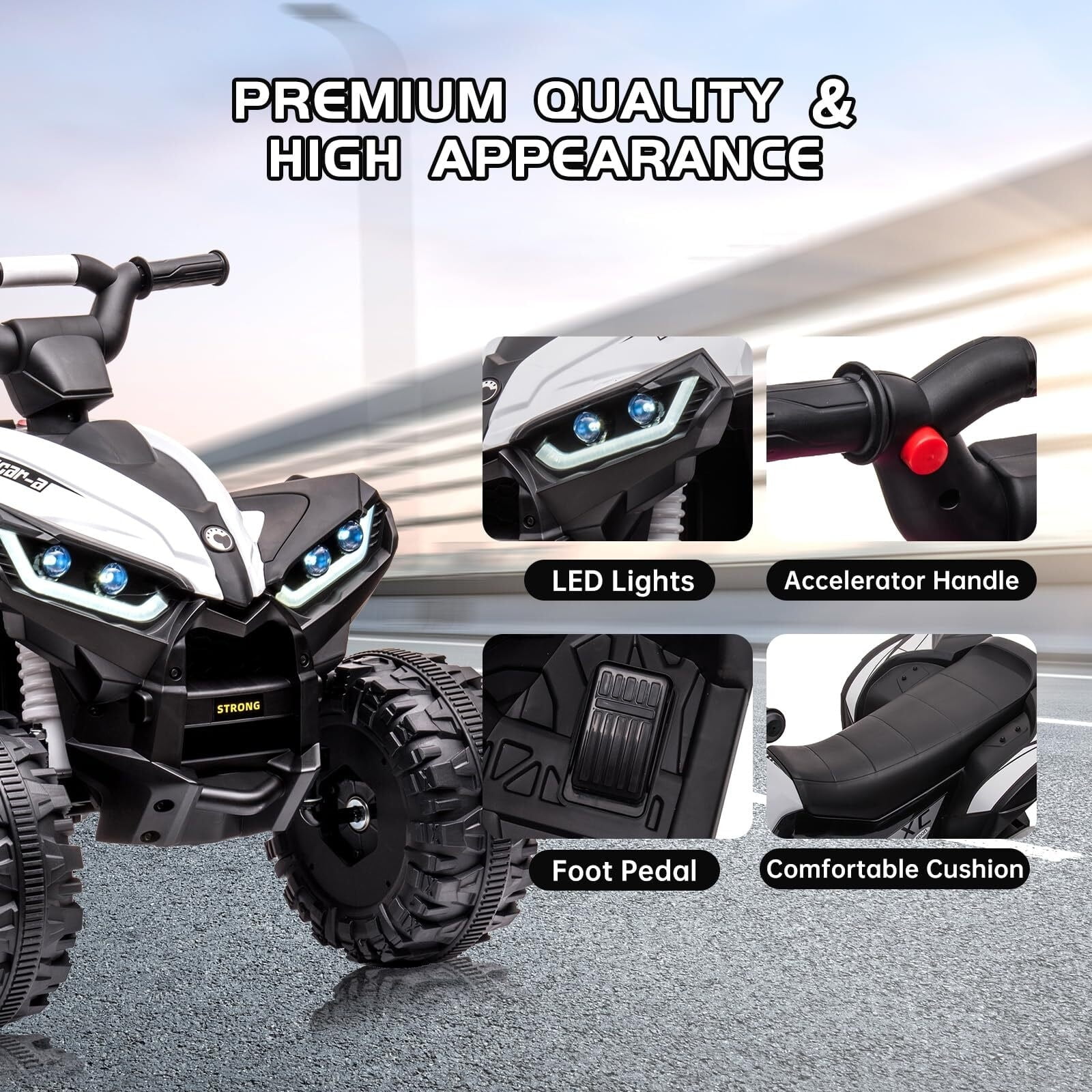 Garvee 12V Ride on 4-Wheeler ATV Quad Vehicle with Remote Control White ...