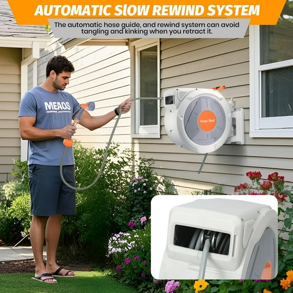 Garvee 130 FT Retractable Garden Hose Reel Automatic Rewind Wall Mount ...
