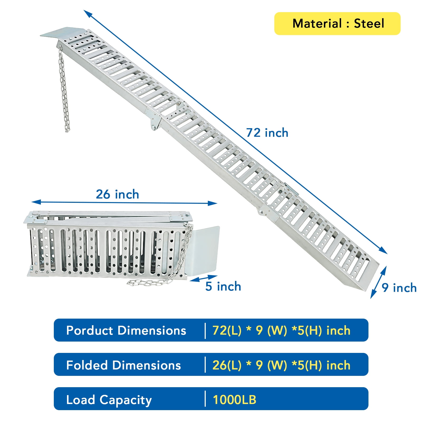 Garvee 2-Pack 1000 lbs Tri-Fold Loading Ramps 72" for Pickup Trucks ...