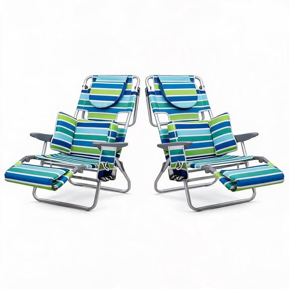 Garvee 2 Pack Folding Beach Reclining Lounge Chair with Footrest, Face ...