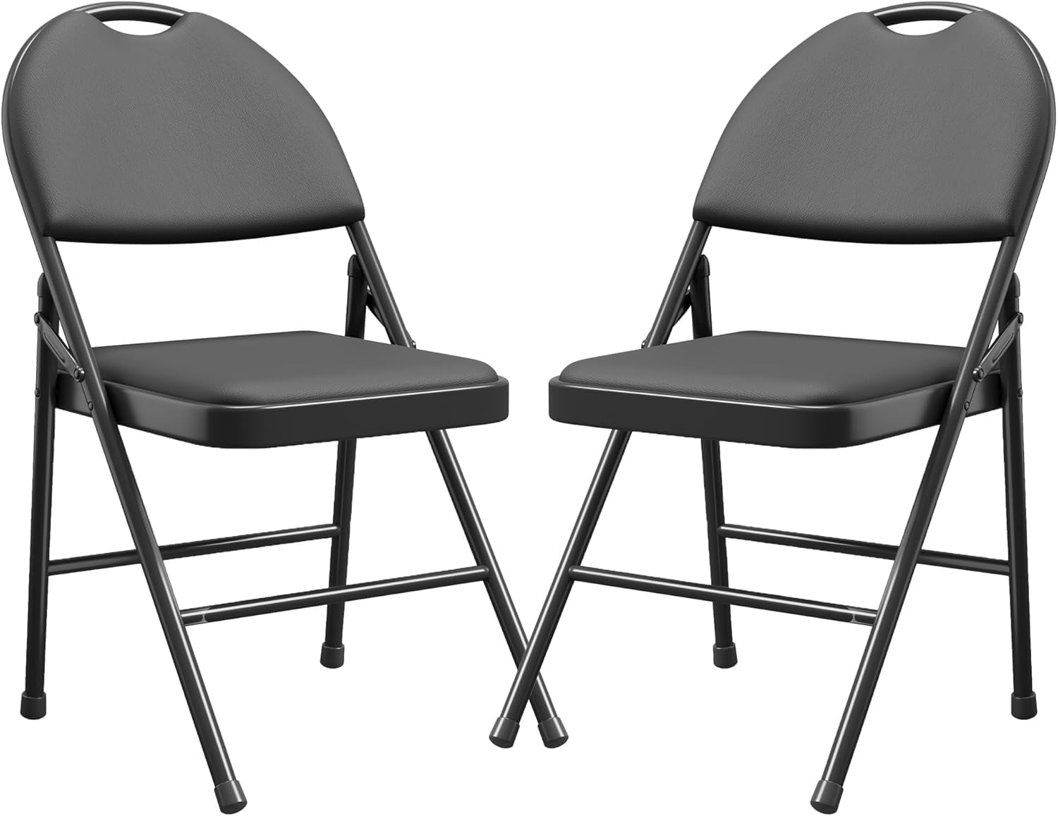 Garvee 2 Pack Padded Folding Chairs, PU Leather Upholstered Foldable ...