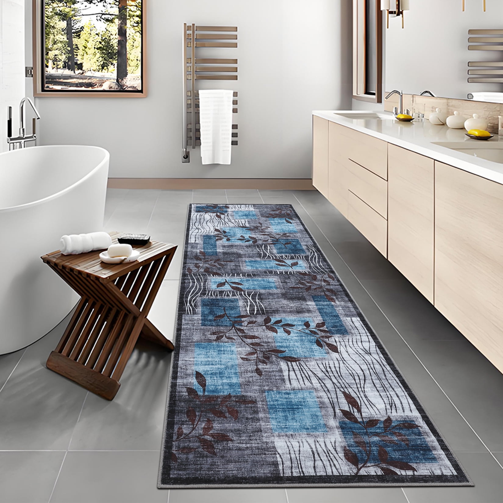 Garvee 2'x6' Kitchen Runner Rug Geometric Rug Modern Leaf Pattern ...