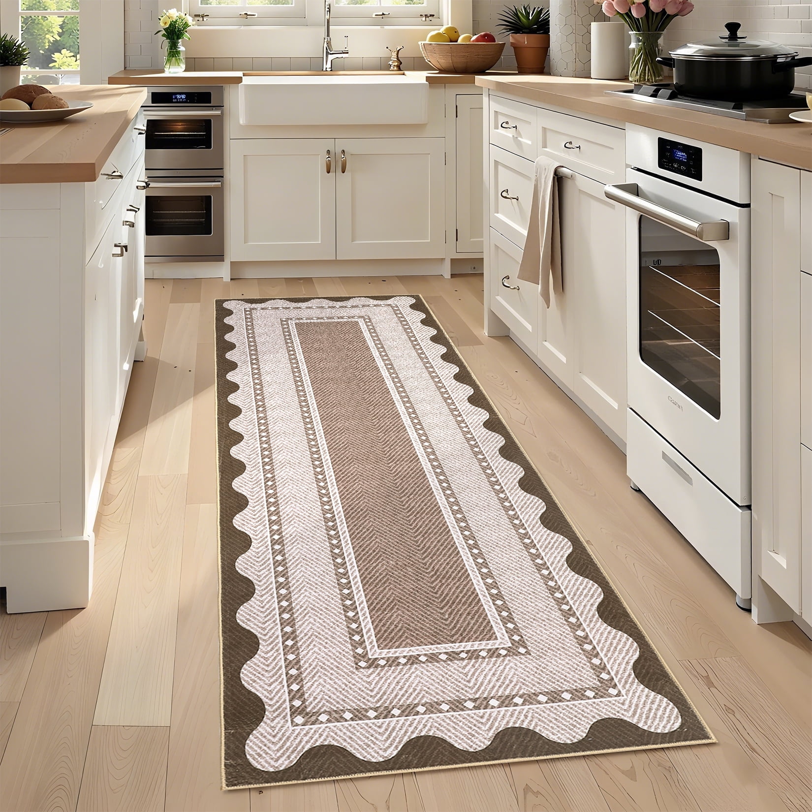 Garvee 2'x6' Modern Border Neutral Runner Rug Hallway Rug, Washable Rug ...