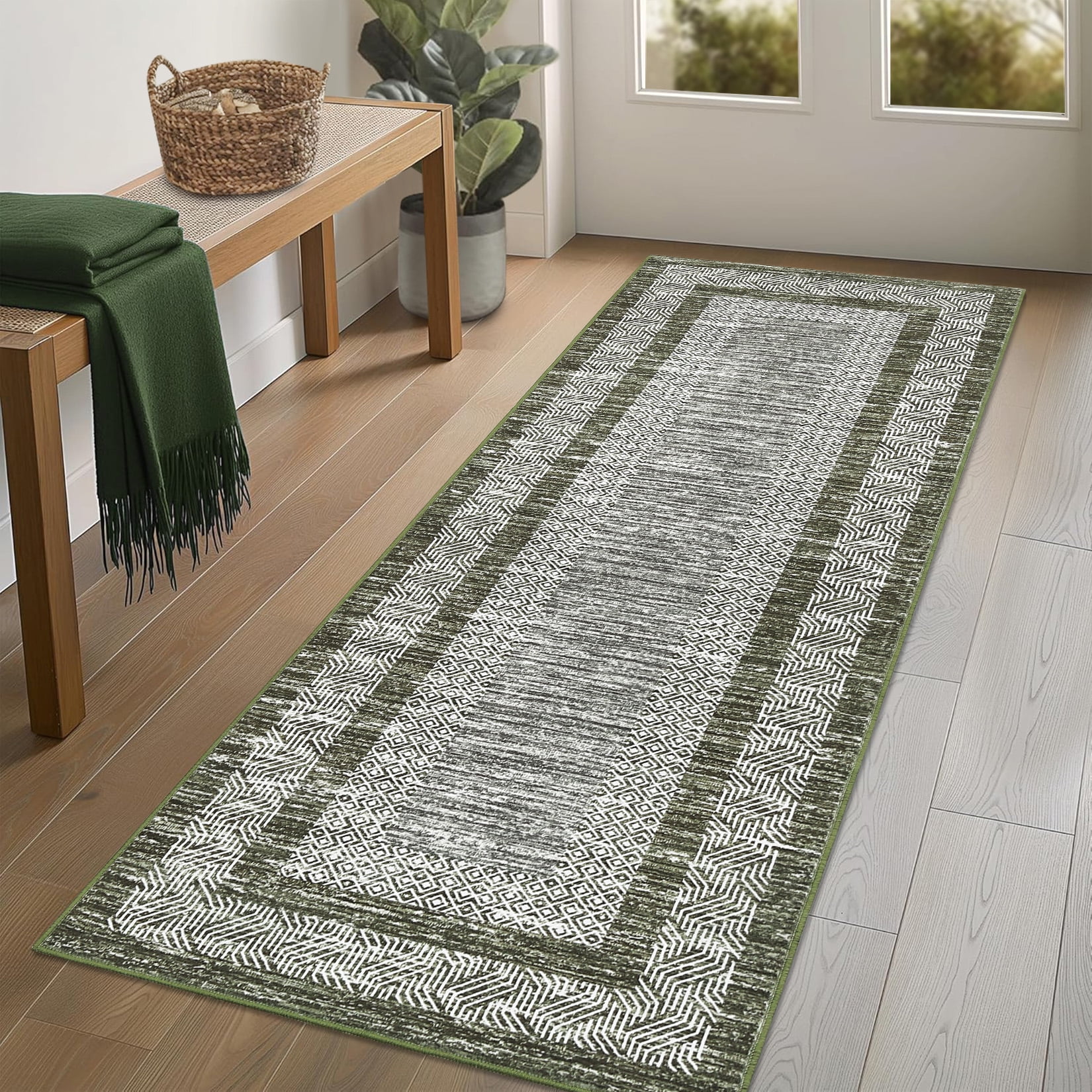 Garvee 2'x6' Runner Rug Modern Geometric Bordered Rug Runners Non-Slip ...