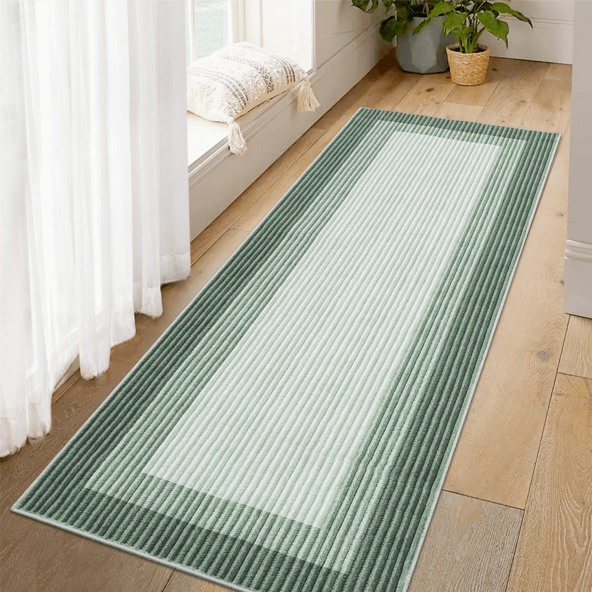 Garvee 2'x6' Washable Runner Rug Modern Bordered Rug Non-Slip Bedroom ...