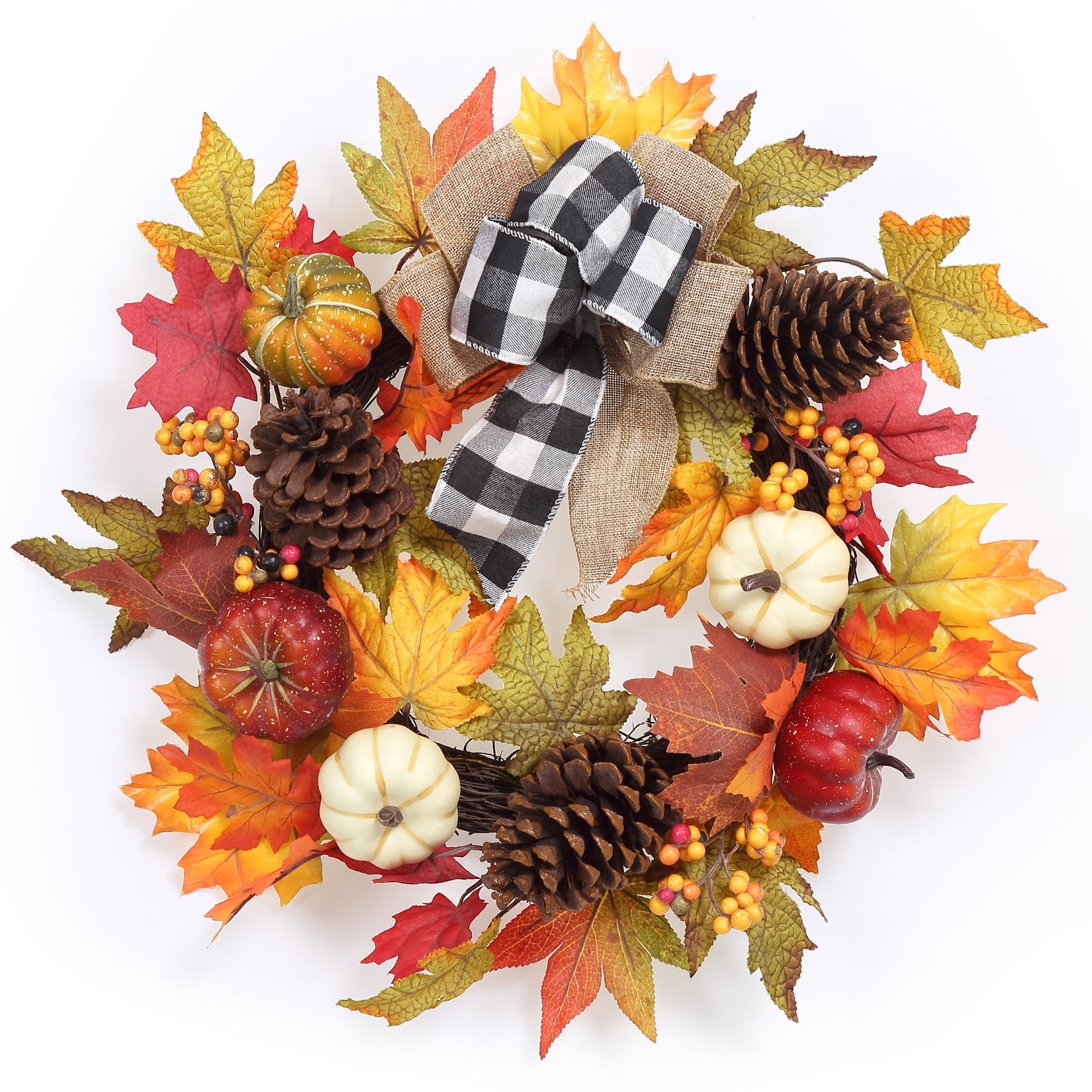 Garvee 20 inches Thanksgiving Fall Wreath for Front Door with Pumpkin ...