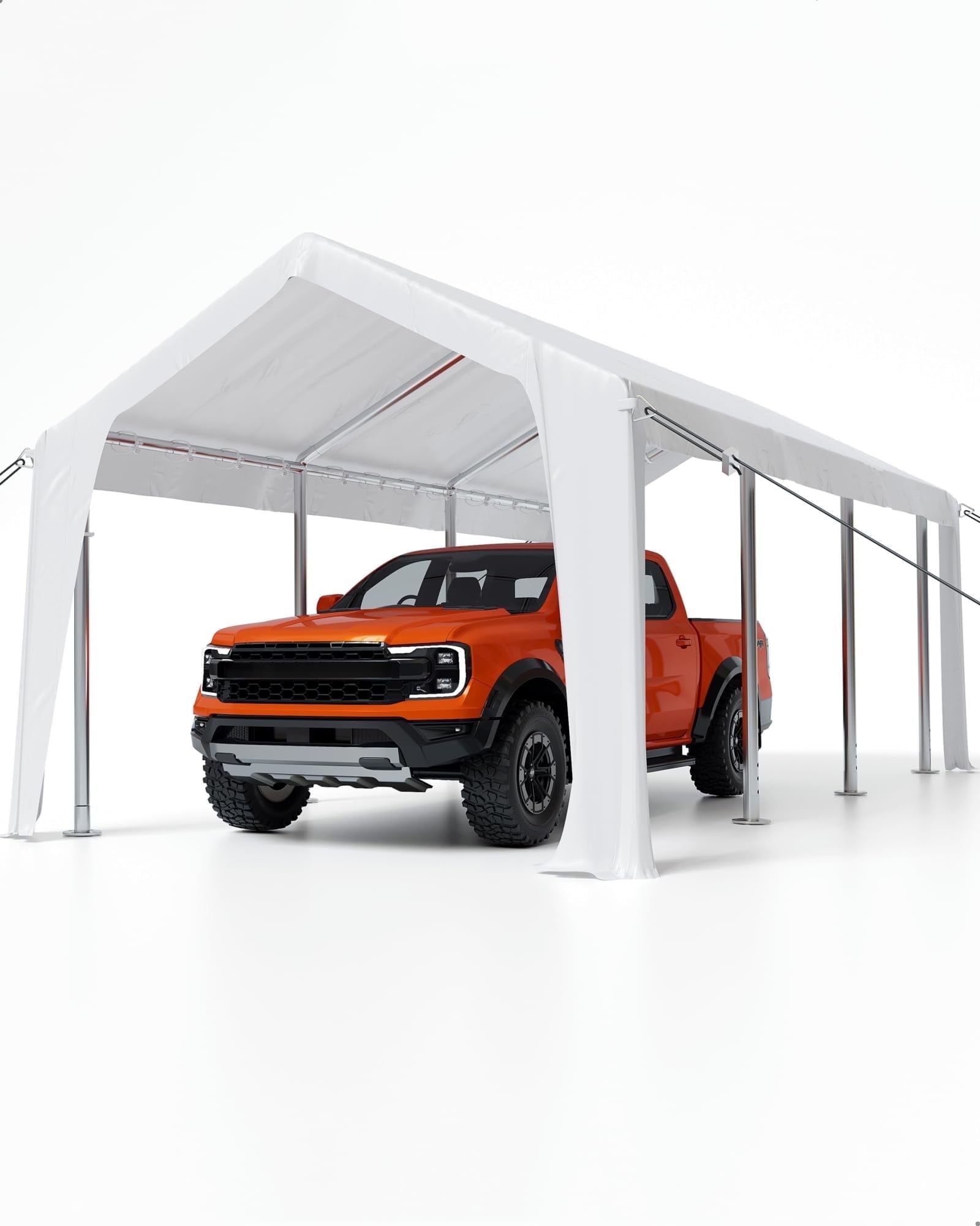 Garvee 20'x 10'x 11' Windproof Carport Top Replacement Cover, White ...