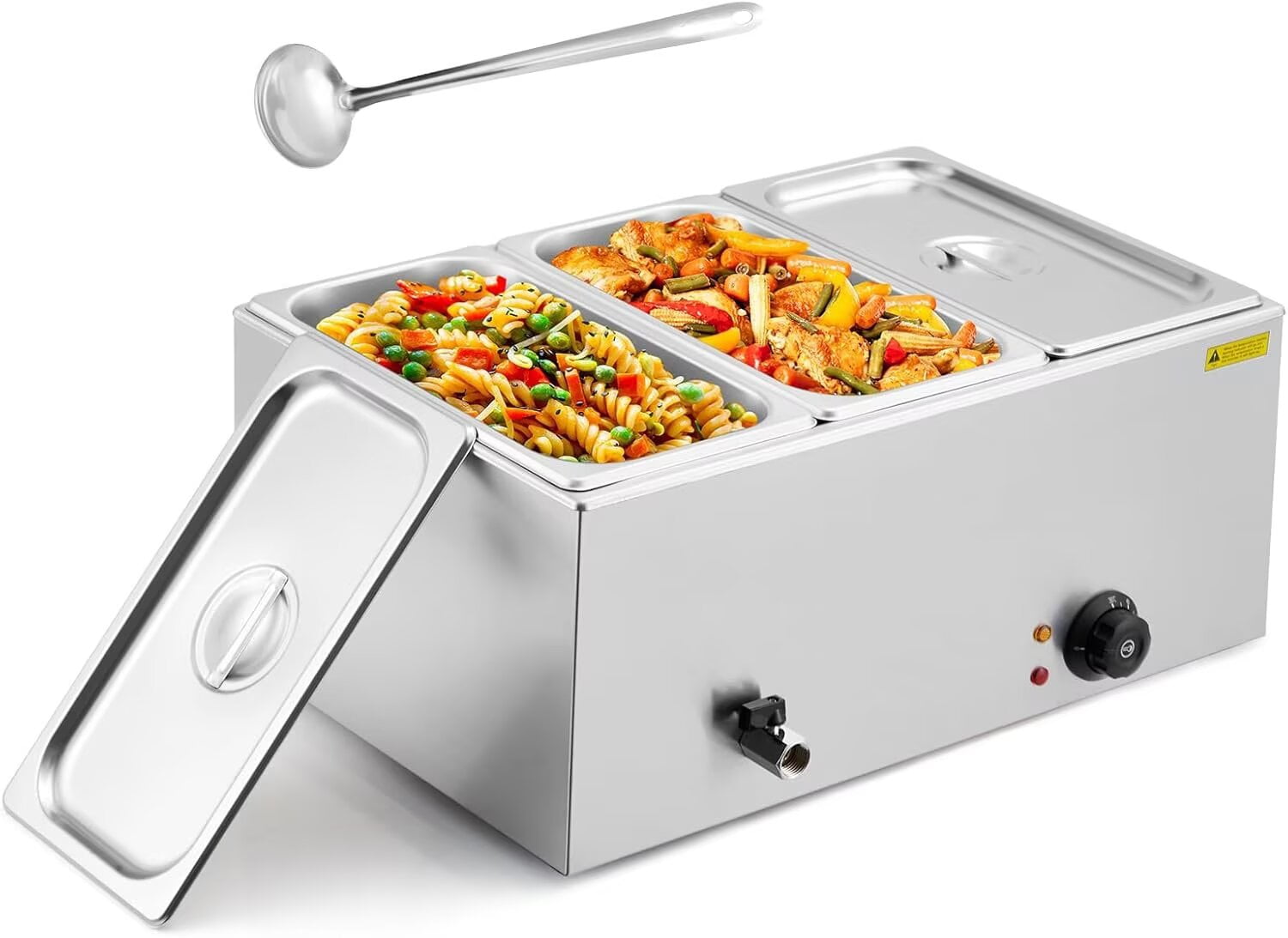 Garvee 21 QT Electric Commercial Food Warmer, 3-Pan Buffet Food Warmer ...