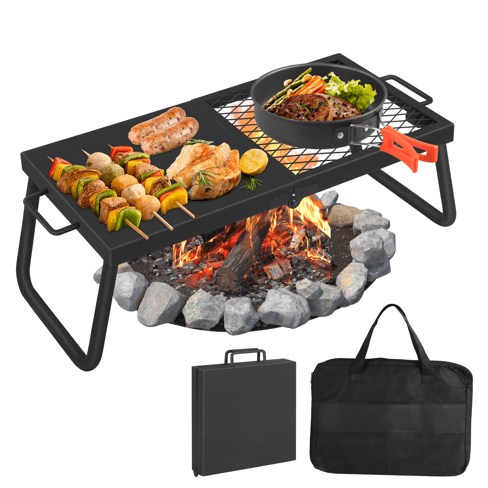 Garvee 22.4"x11.2" Campfire Grill with Foldable Legs, Campfire Cooking ...