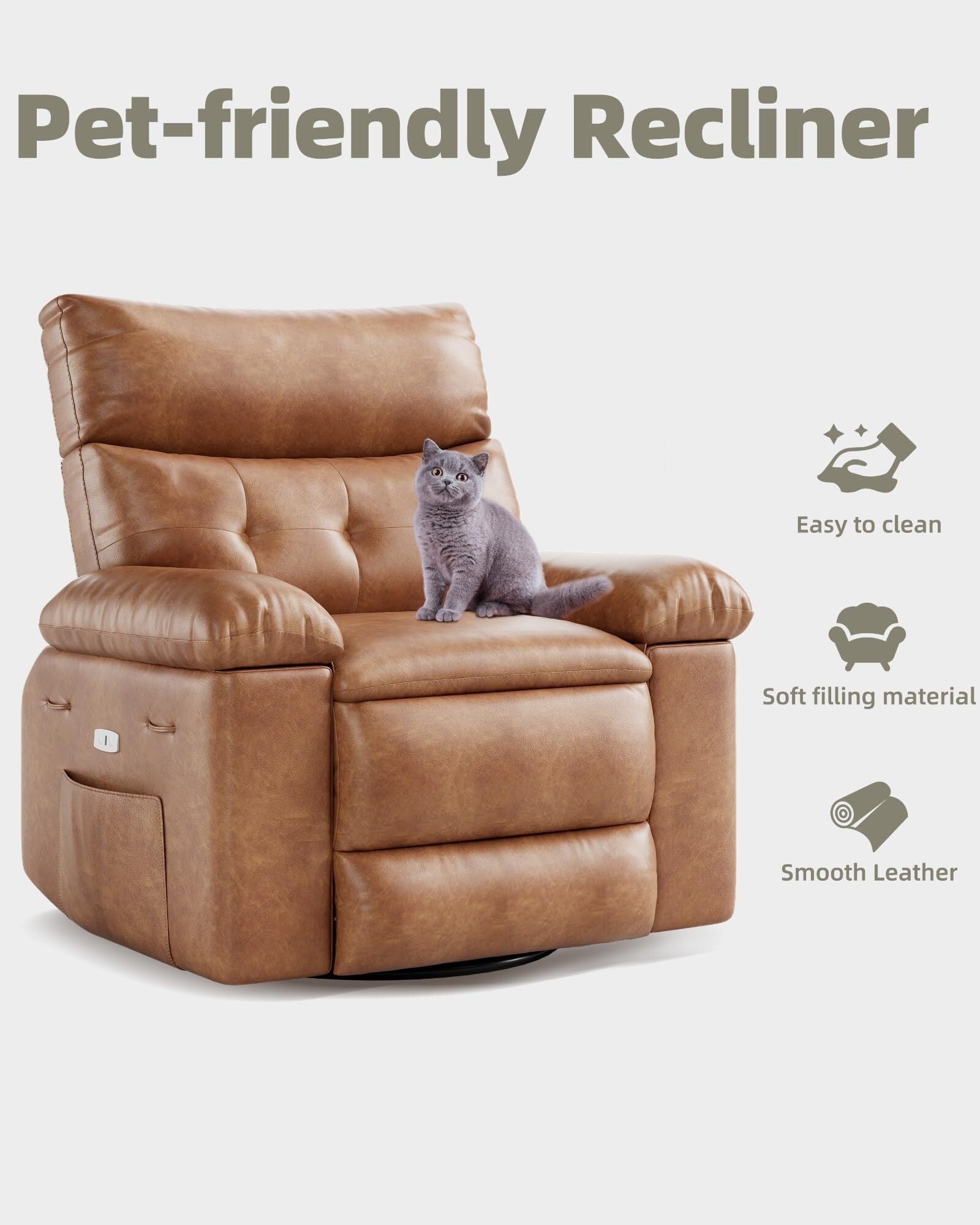 Garvee 22" Width Power Recliner Chair, USB Charger Leather Recliner ...