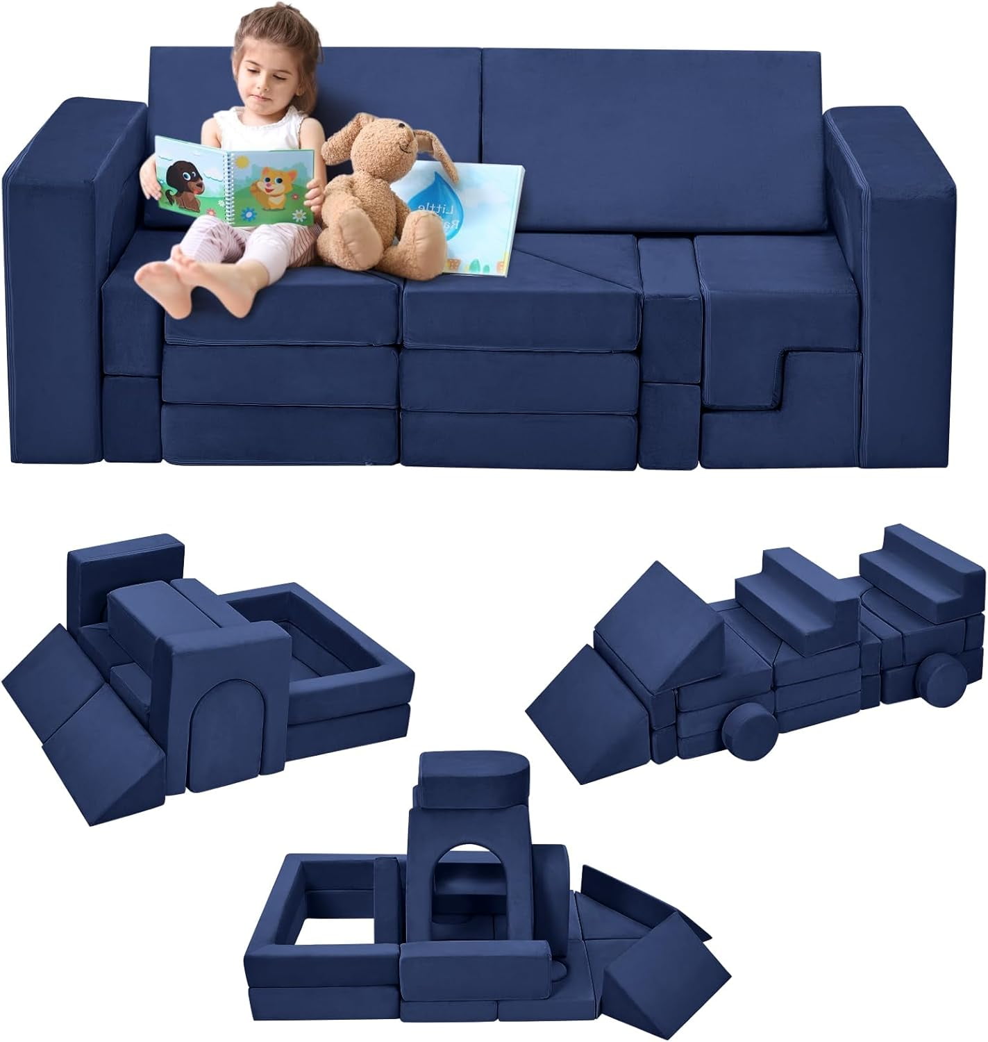 Garvee 22Pcs Modular Kids Play Couch, Kids Couch Convertible Nugget ...