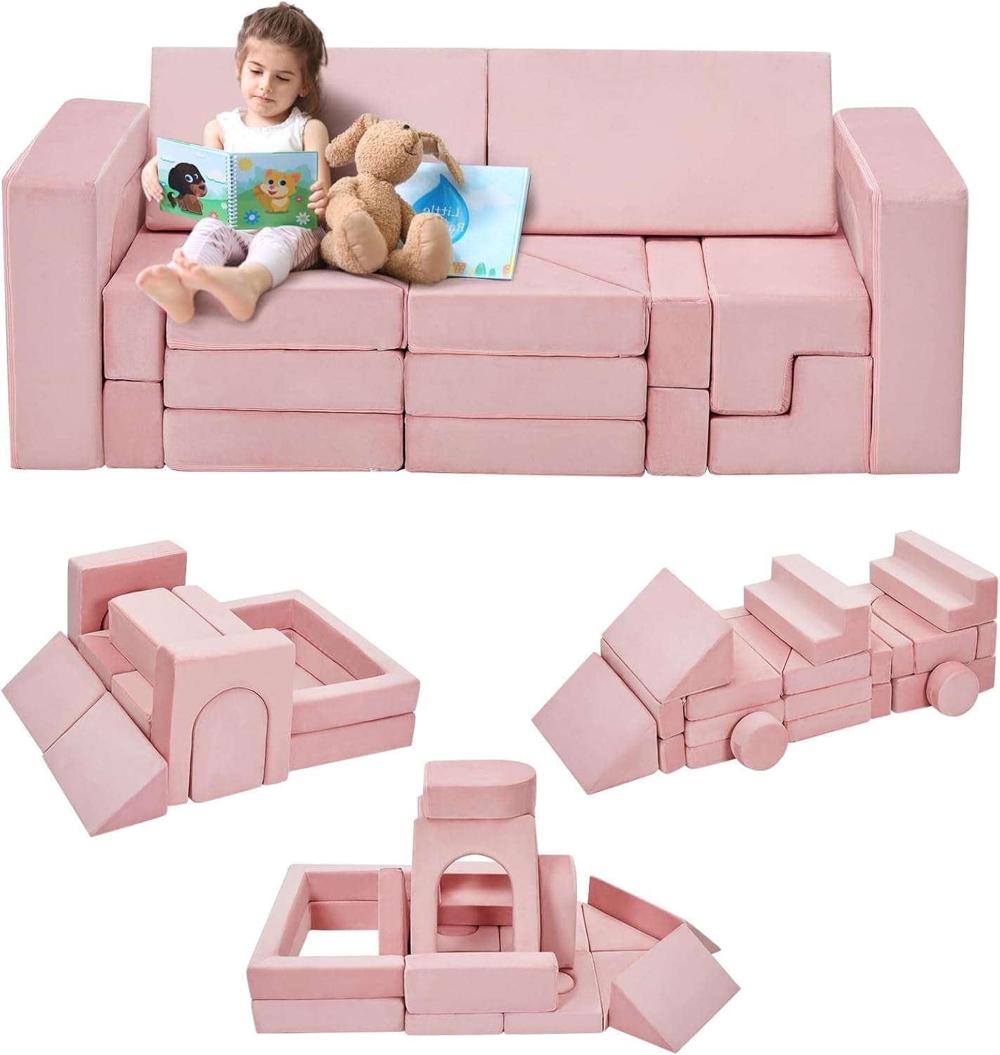 Garvee 22Pcs Modular Kids Play Couch, Kids Couch Convertible Nugget ...