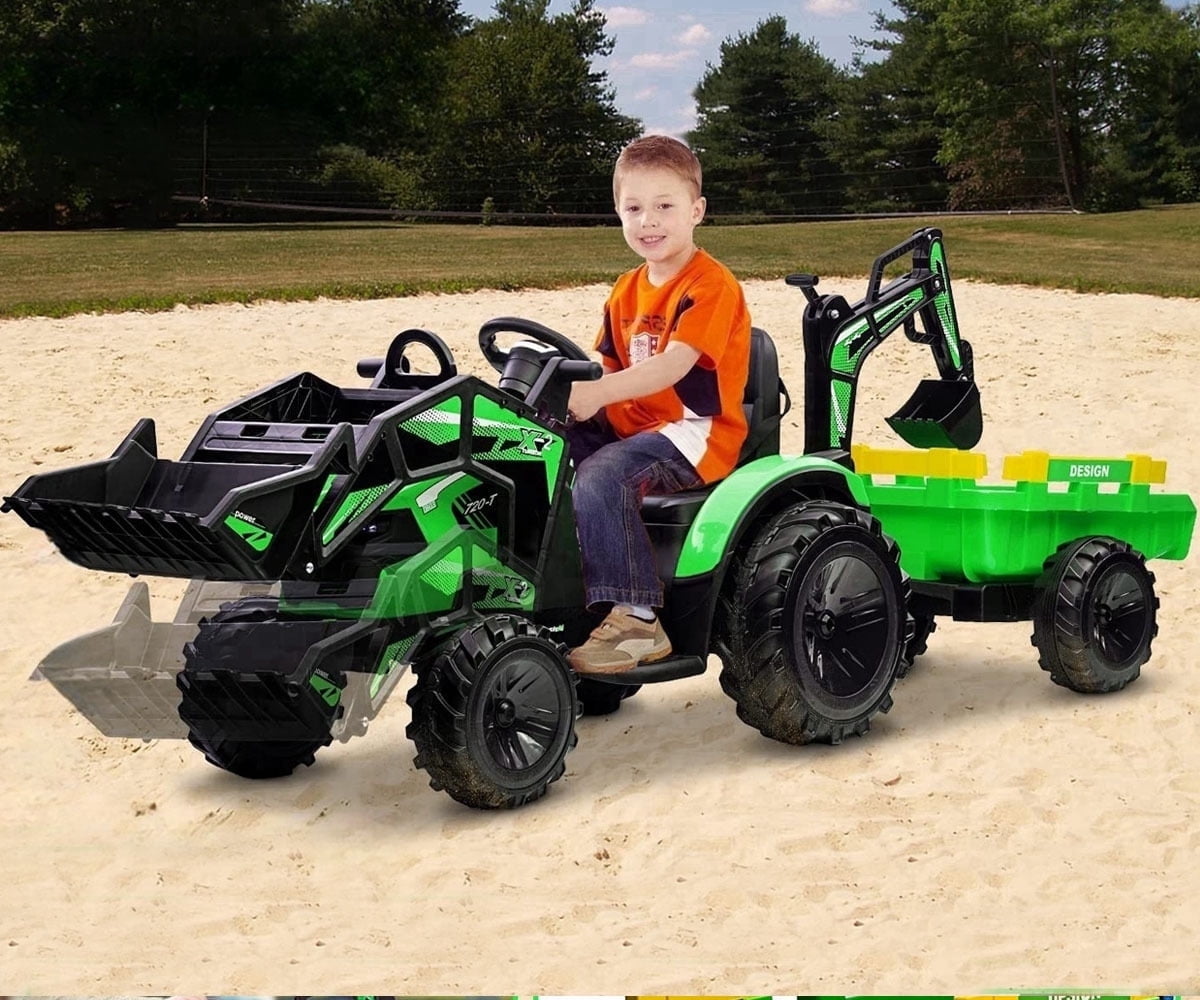 WhizMax 24V 3-in-1 Kids Ride on Tractor, Excavator & Bulldozer with ...