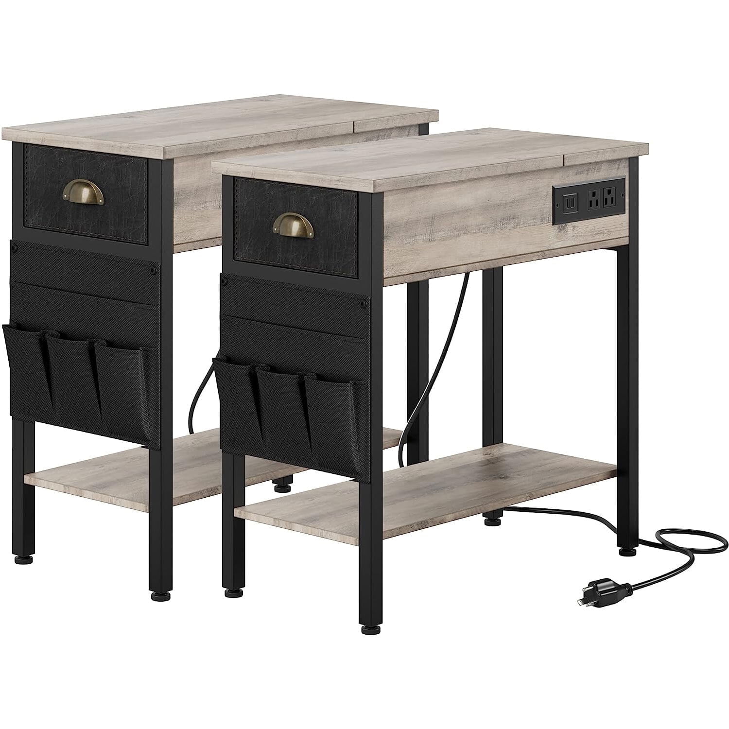 Garvee 2Pcs End Table with Charging Station, Side Table with USB Ports ...