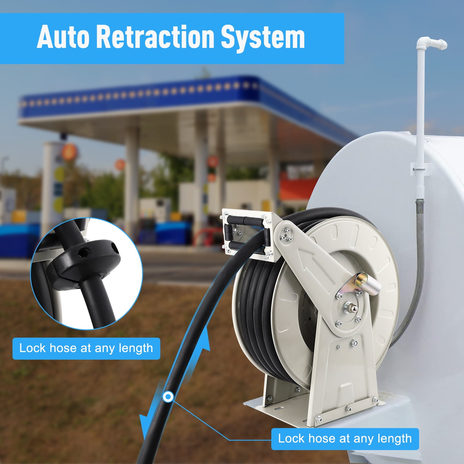 Garvee 3/4"x50" Fuel Hose Reel with Fueling Nozzle, Retractable"Heavy ...