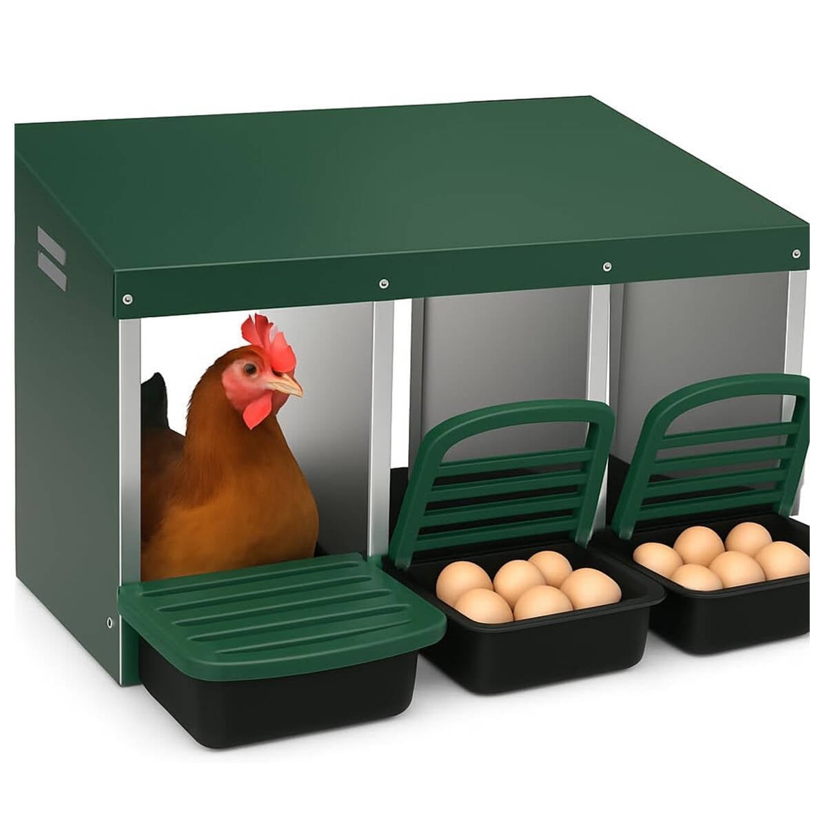 Garvee 3 Compartment Chicken Nesting Boxes, Metal Roll Away Nest Box ...