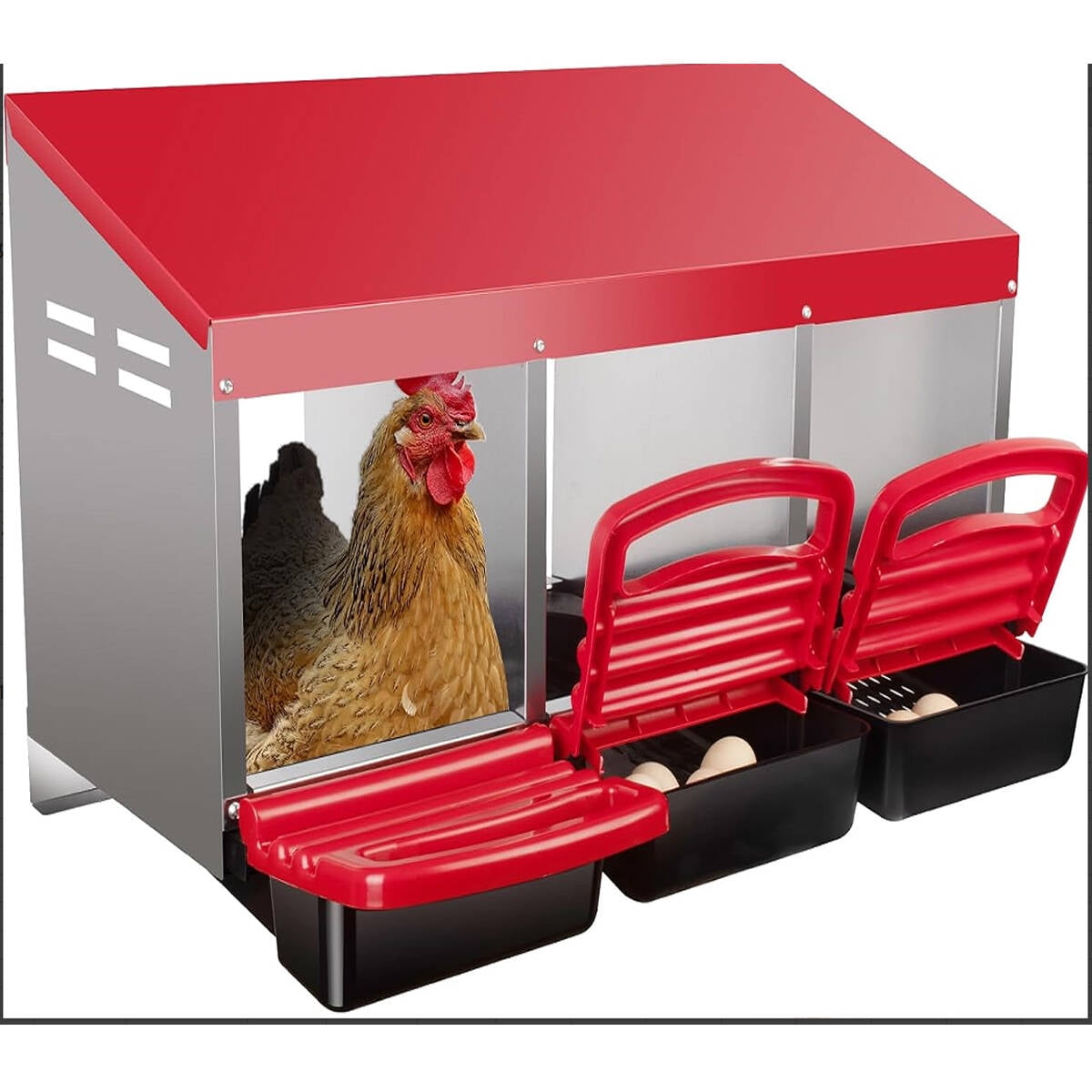 Garvee 3 Compartment Chicken Nesting Boxes, Metal Roll Away Nest Box ...