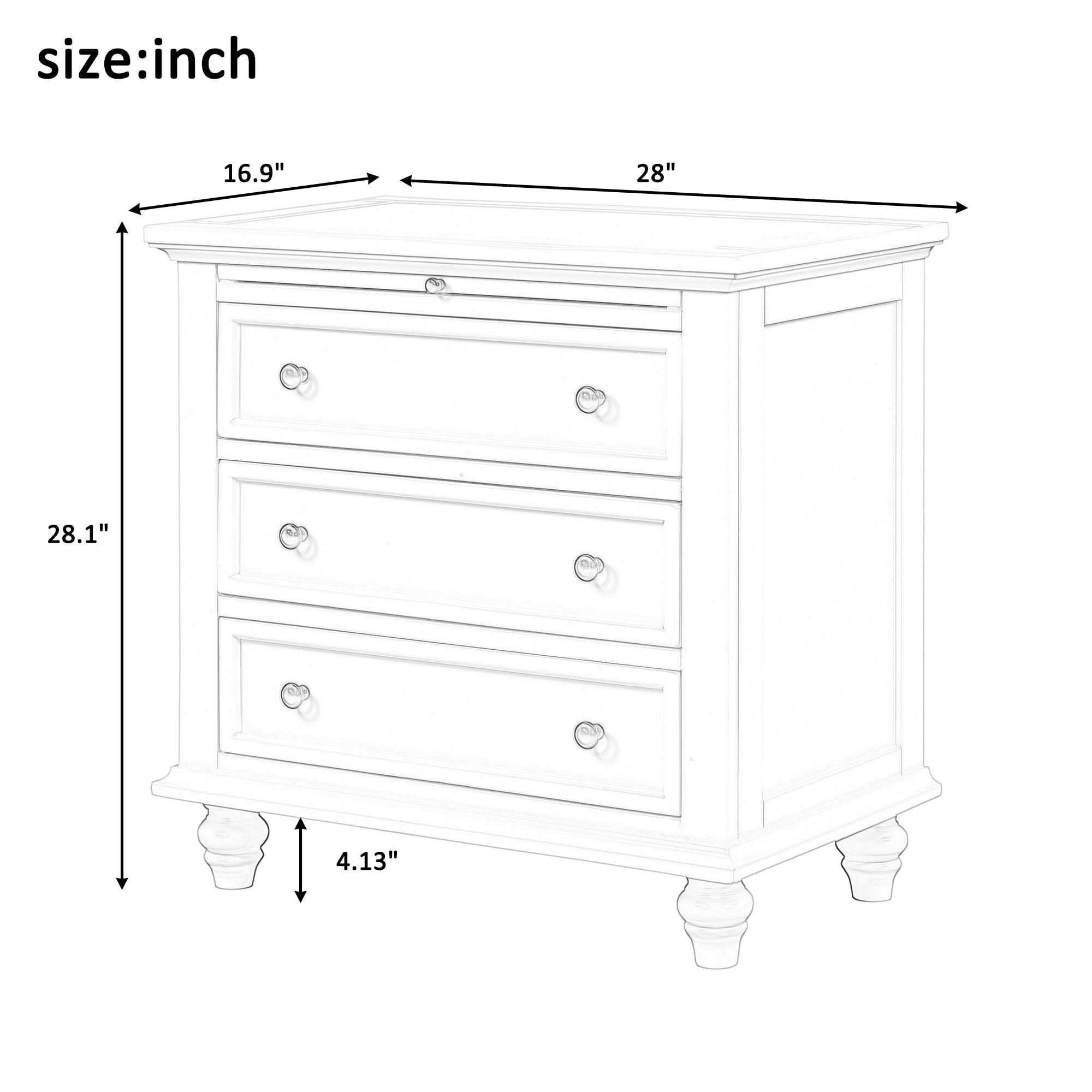 Garvee 3-Drawer Storage Wood Cabinet, End Table with Pull out Tray ...