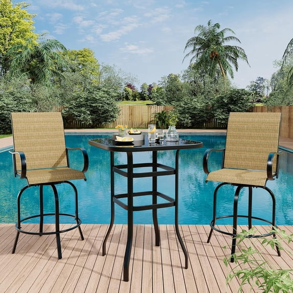 Garvee 3-Piece Outdoor Swivel Bar Set, High-Top Patio Bar Table with 2 ...