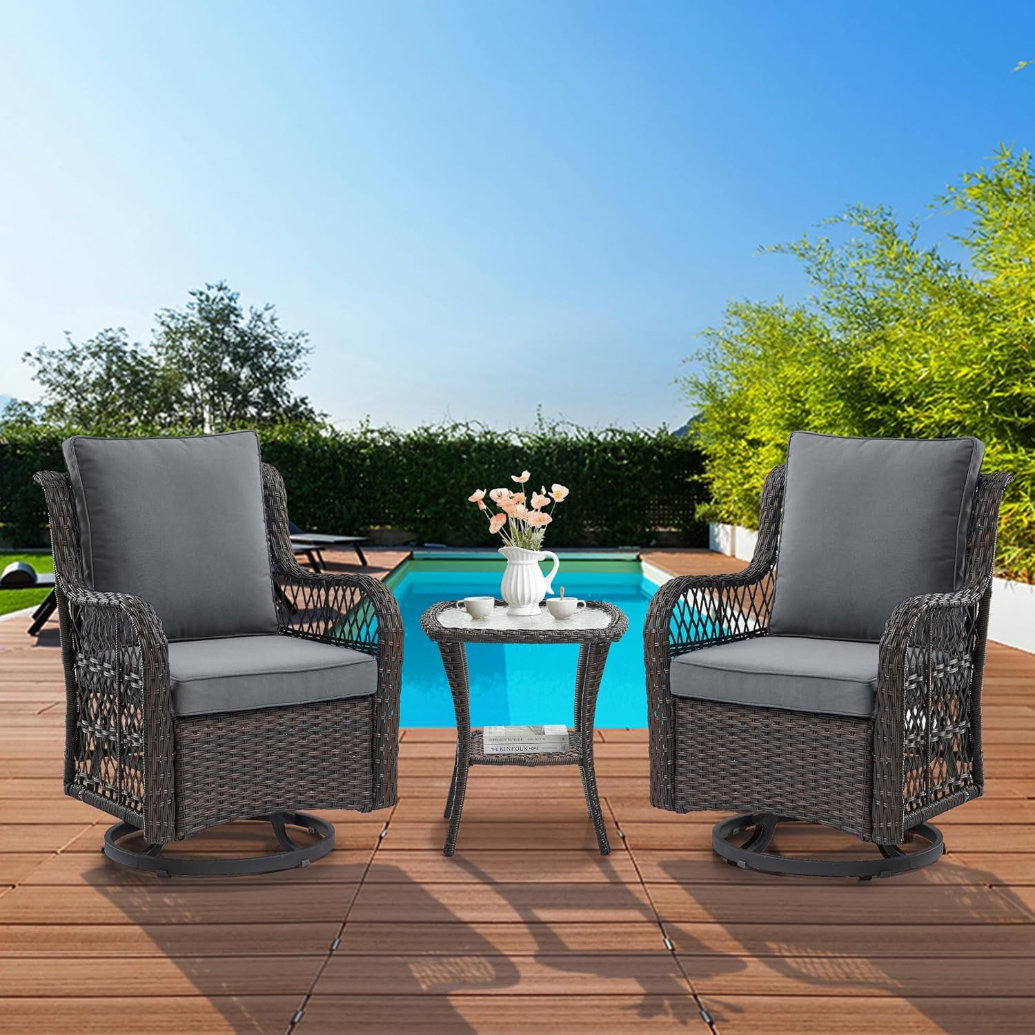 Garvee 3 Pieces Outdoor Swivel Rocker Chair Set, Outdoor Swivel Glider ...